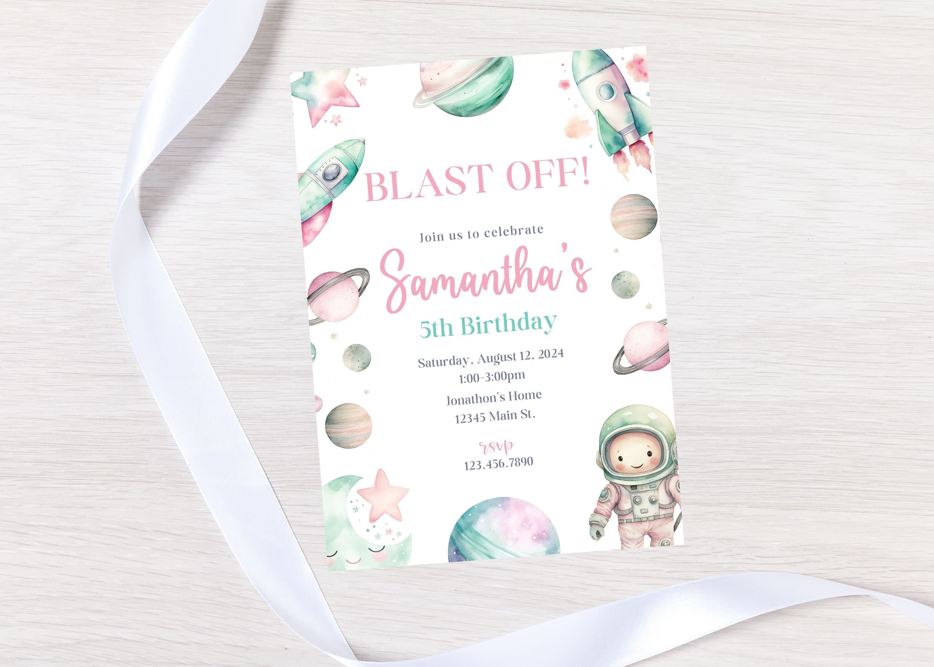 Editable Planet Birthday Invitation-astronaut Party Invite-girl Planet ...
