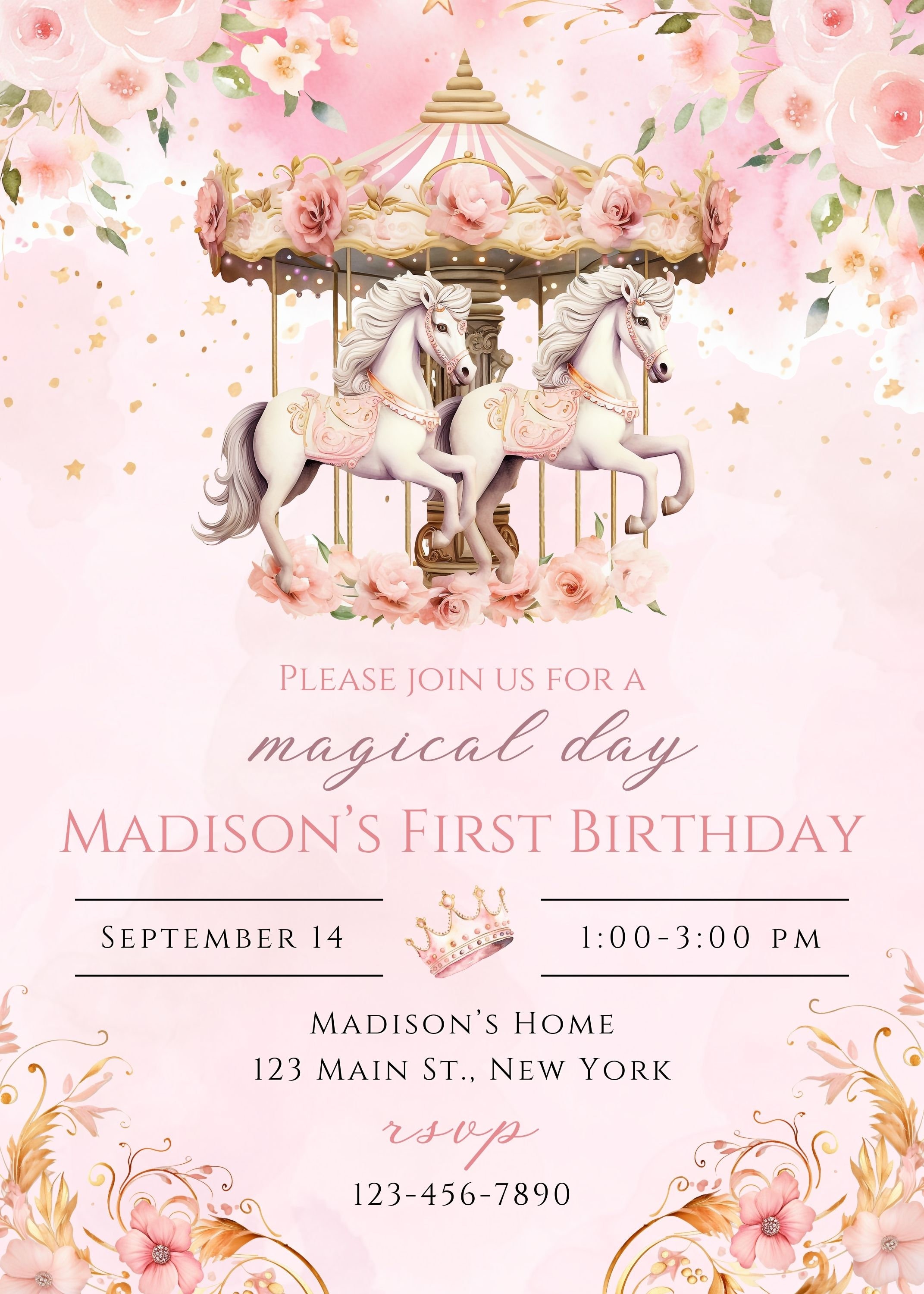 Editable Carousel Birthday Invitation-carousel Invitation-merry Go ...