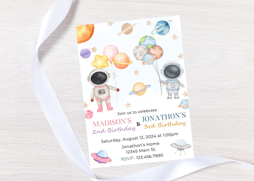 Editable Planet Birthday Invitation-twin Invite-outerspace Party Theme ...