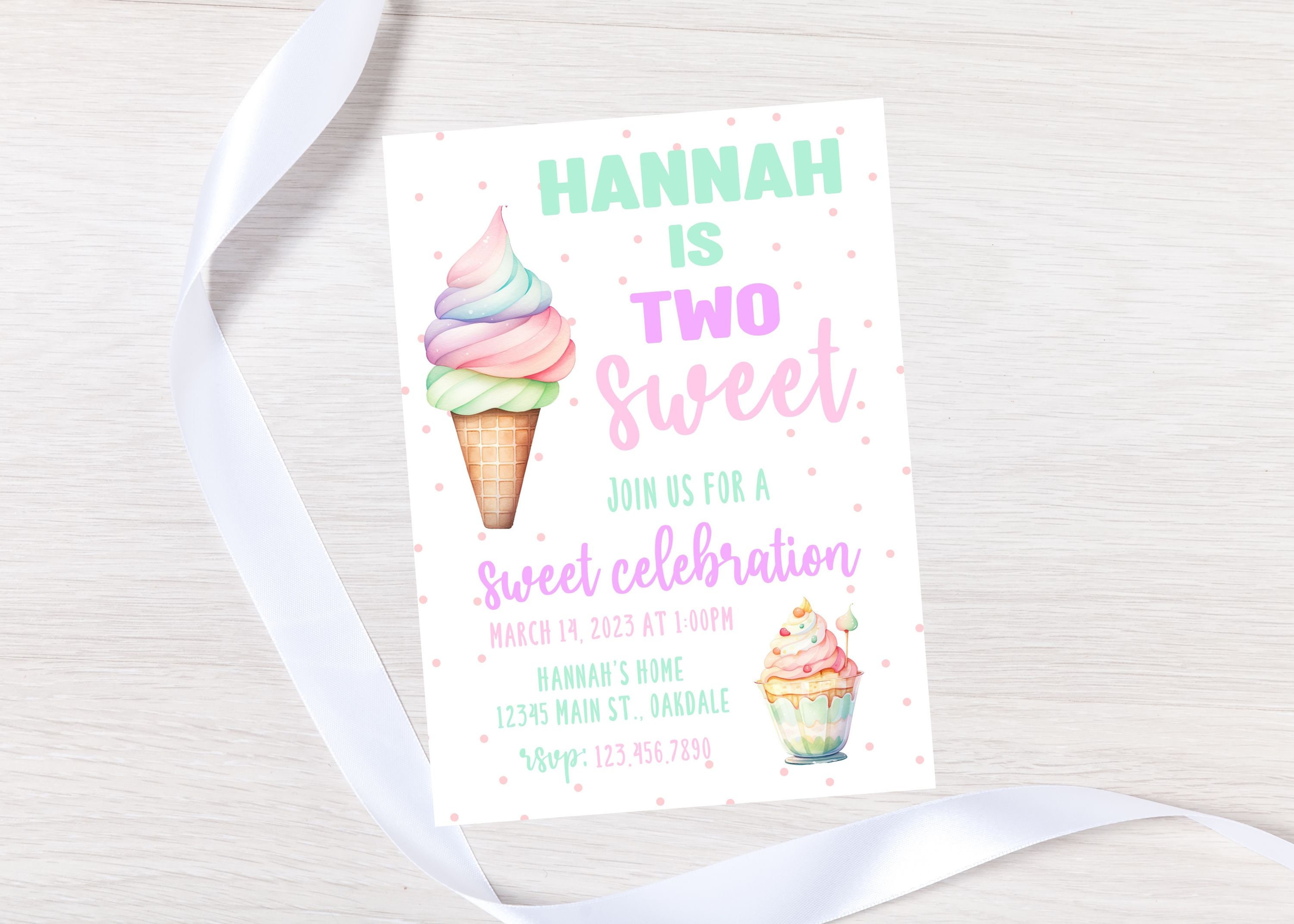 Editable Two Sweet Birthday Invitation Template-ice Cream Birthday ...