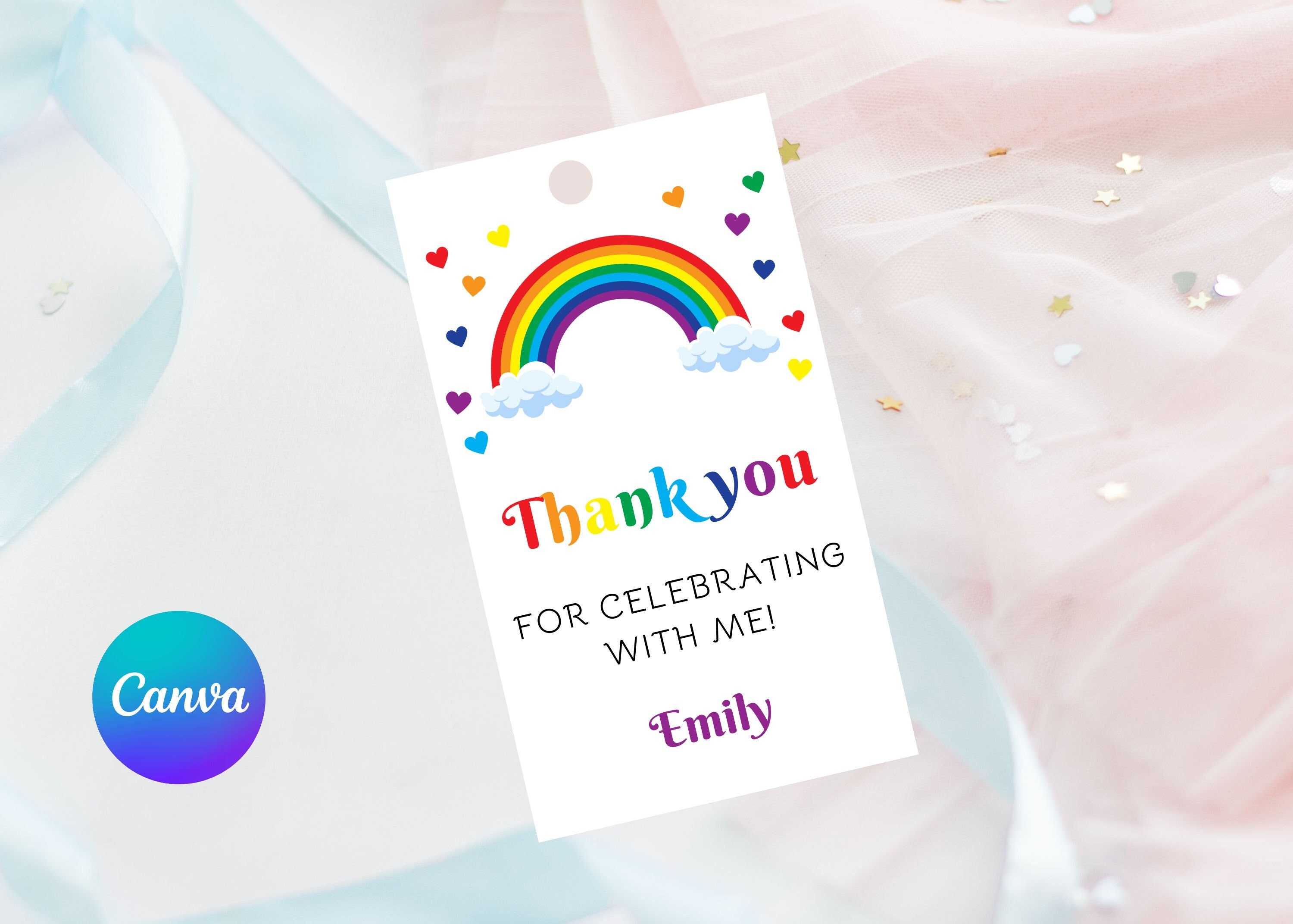 Editable Rainbow Birthday Thank You Tag Template-rainbow Favor Tag ...