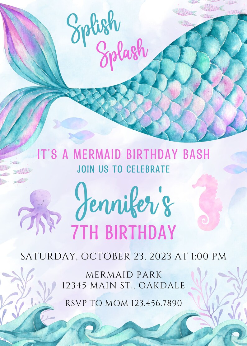 Editable Mermaid Birthday Invitation-under the Sea Invite-mermaid ...