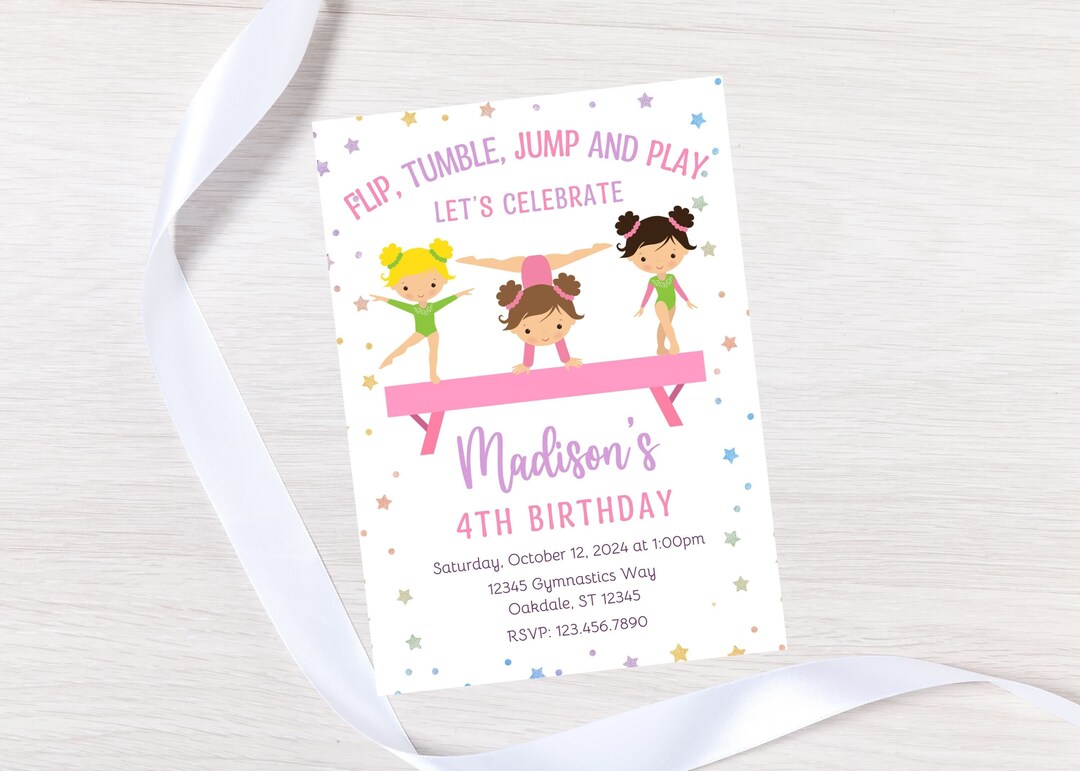 Editable Gymnastics Birthday Invitation-gymnast Party Invite-tumbling ...