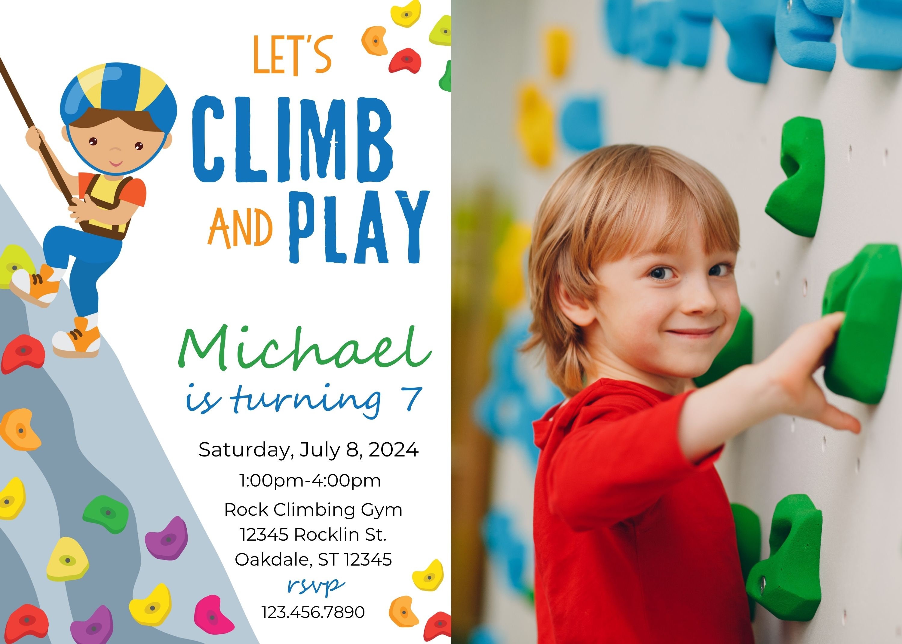 Editable Rock Climbing Birthday Photo Invitation Template-rock Climbing ...