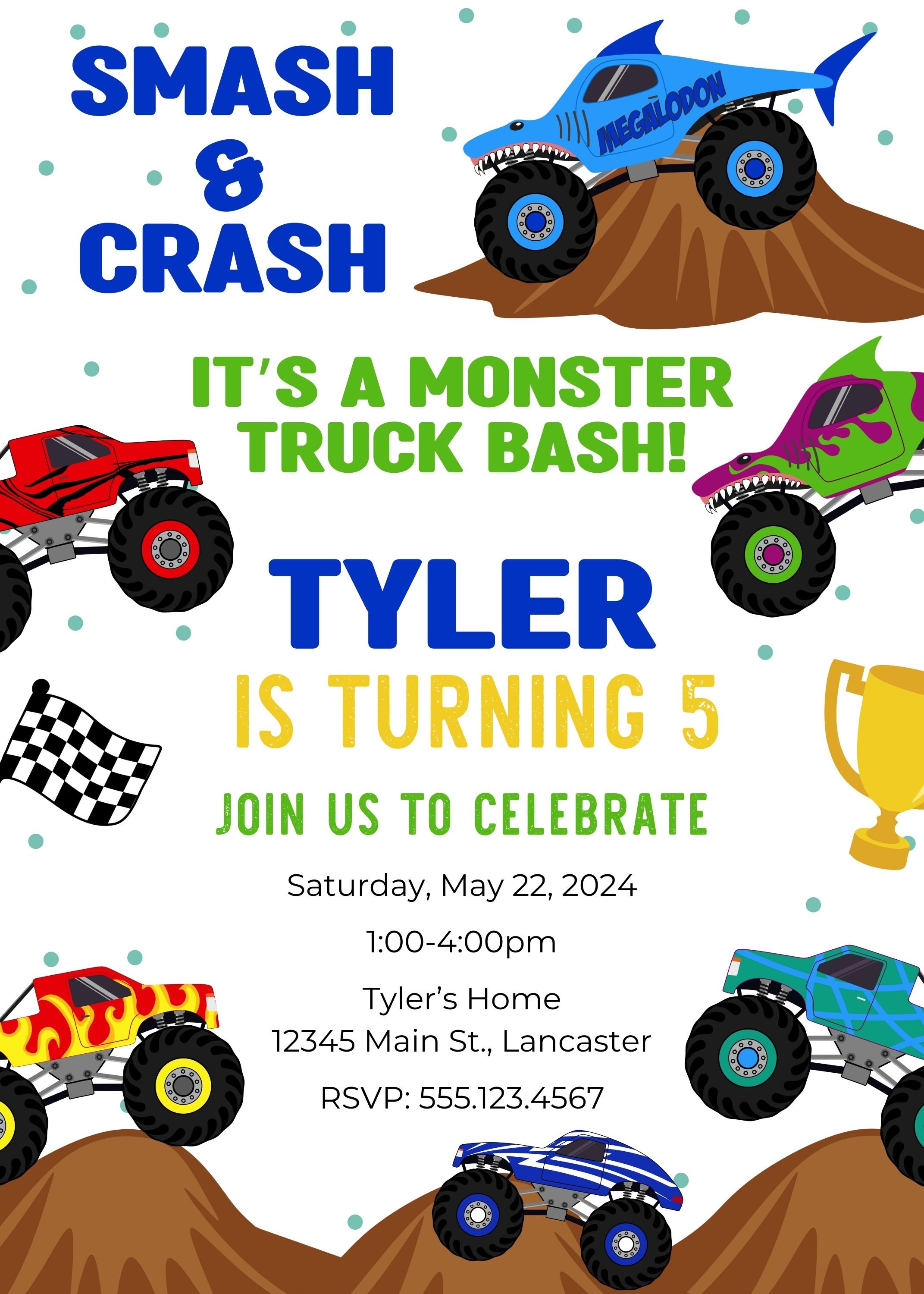Editable Monster Truck Birthday Invitation-monster Truck Party Invite ...