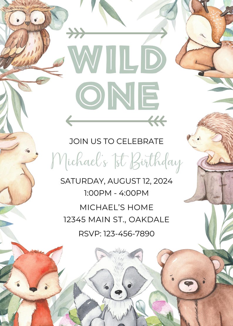 Editable Woodland Animal Birthday Invitation-animal Birthday Invitation ...