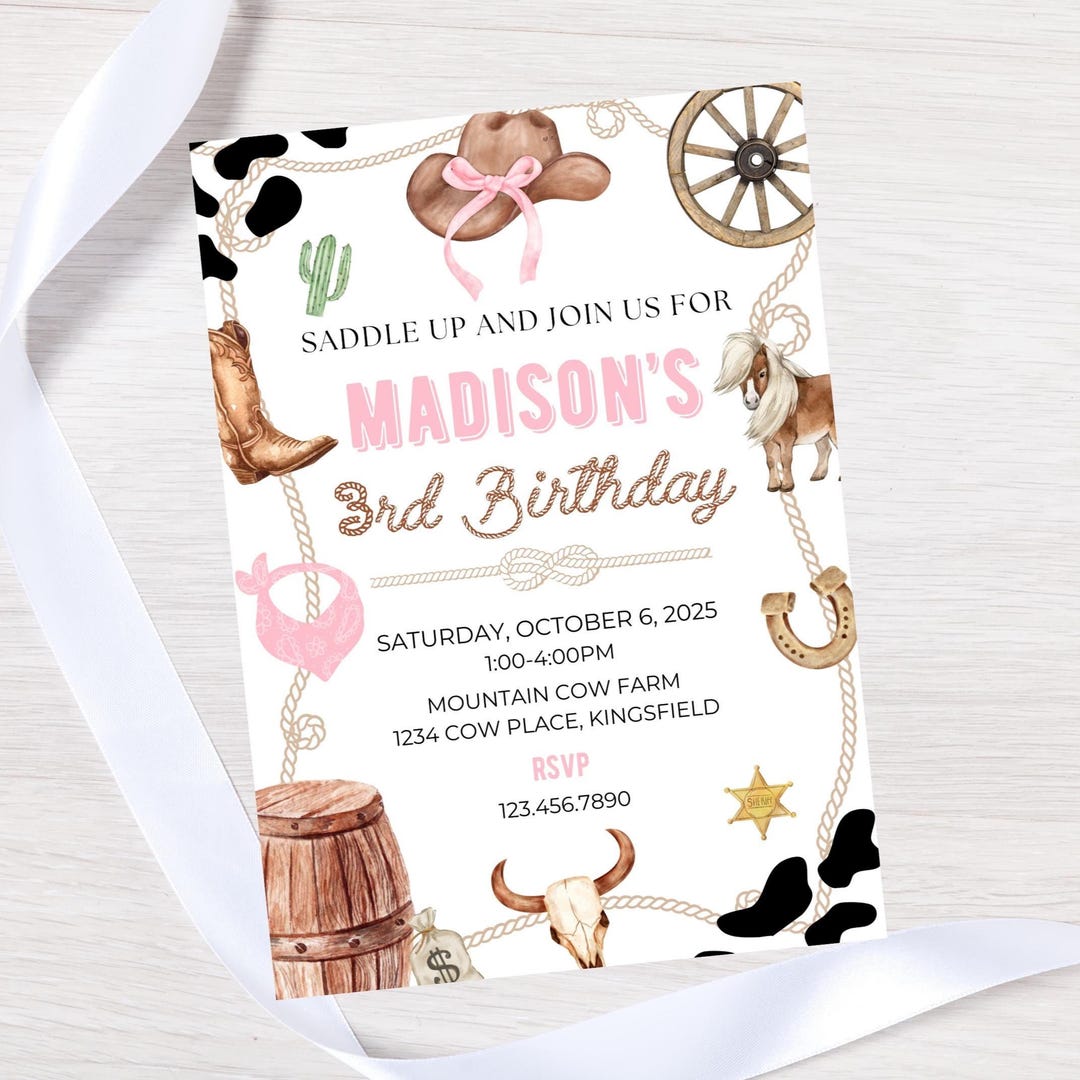 Editable Pink Rodeo Birthday Invitation-rodeo Party-cowgirl Party Theme ...