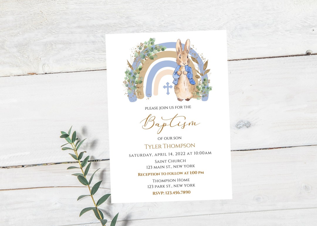 Rainbow Baptism Invitation-peter Rabbit Baptism Invite-rainbow Baptism ...
