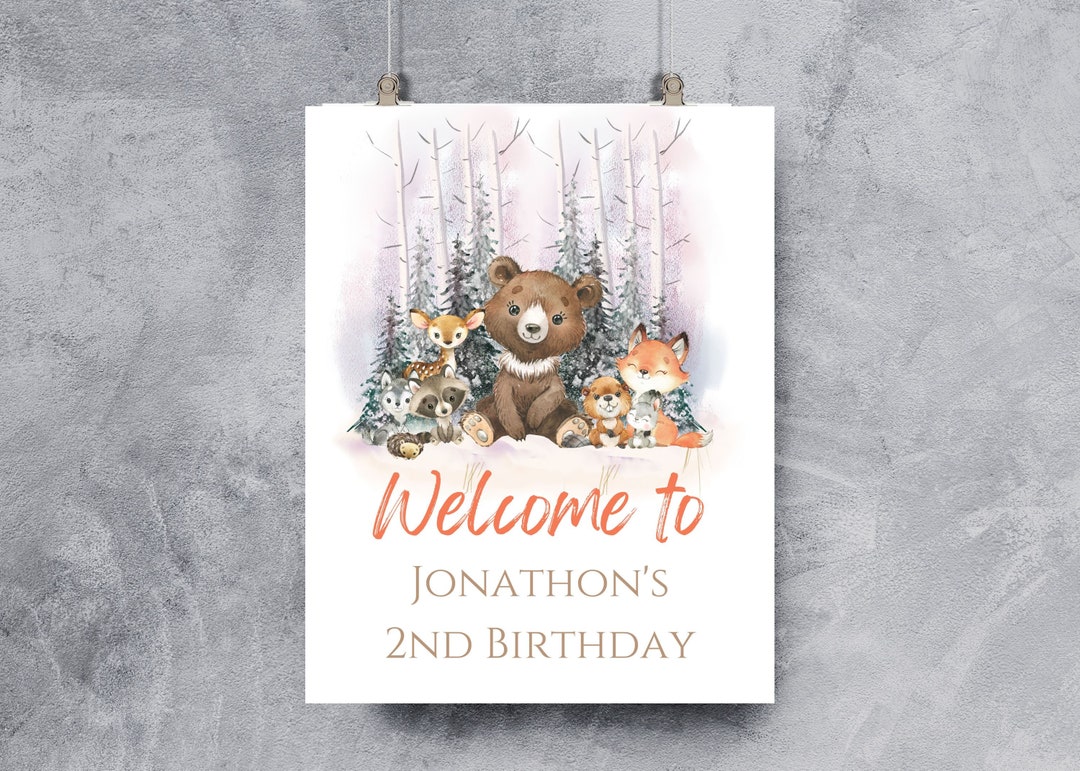 Editable Woodland Animals Welcome Sign-woodland Animal Birthday Welcome ...