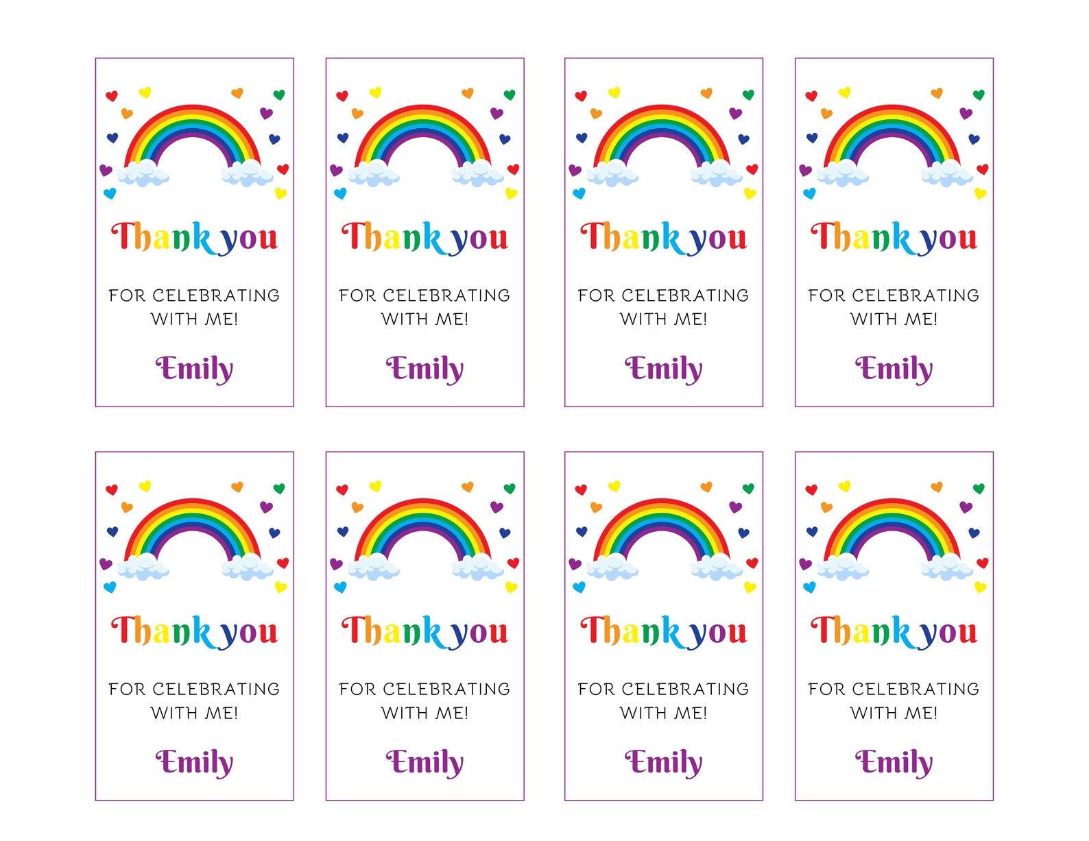 Editable Rainbow Birthday Thank You Tag Template-rainbow Favor Tag ...