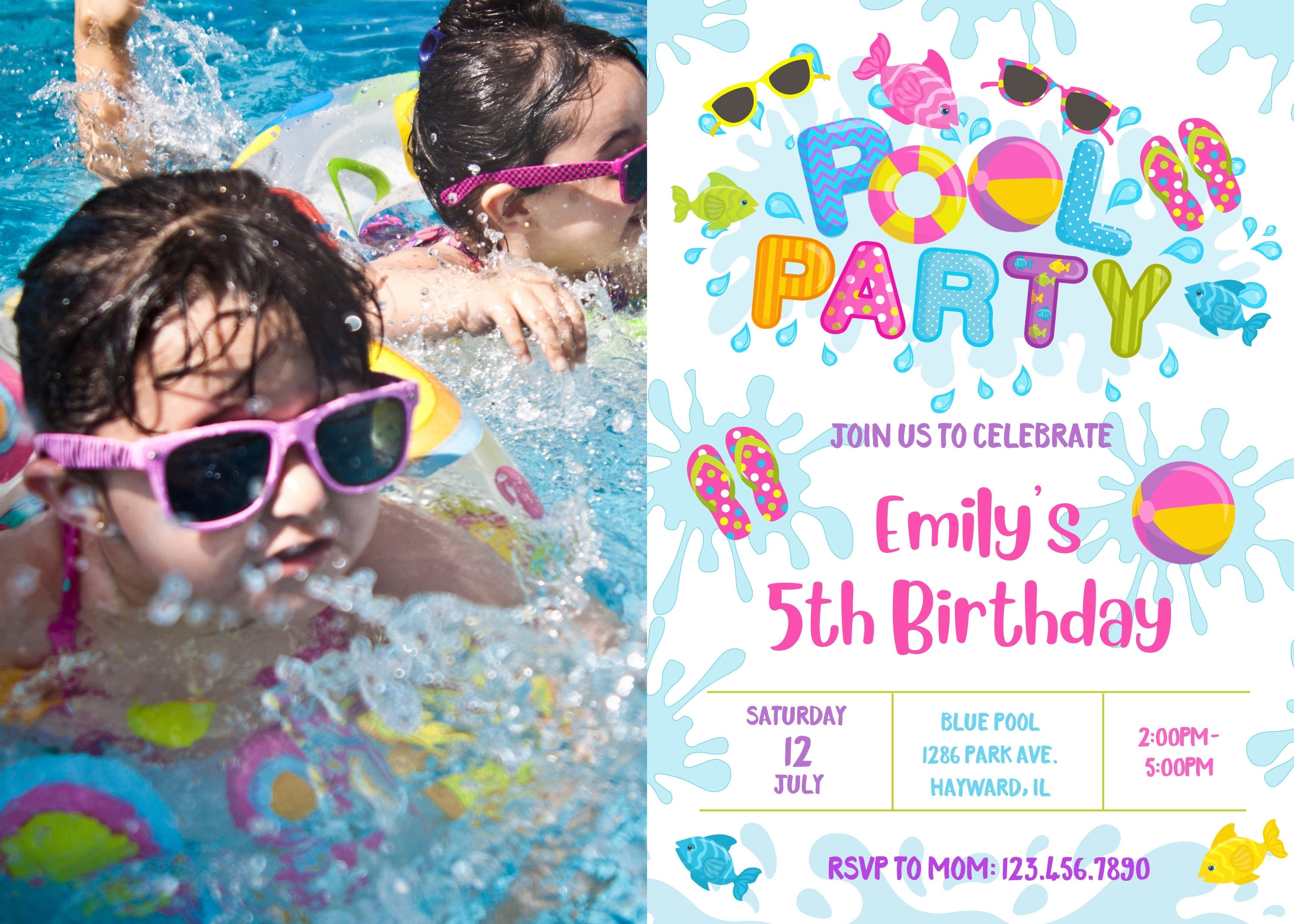 Pool Party Invitation-pool Party Birthday Invite-swim Invite-instant ...