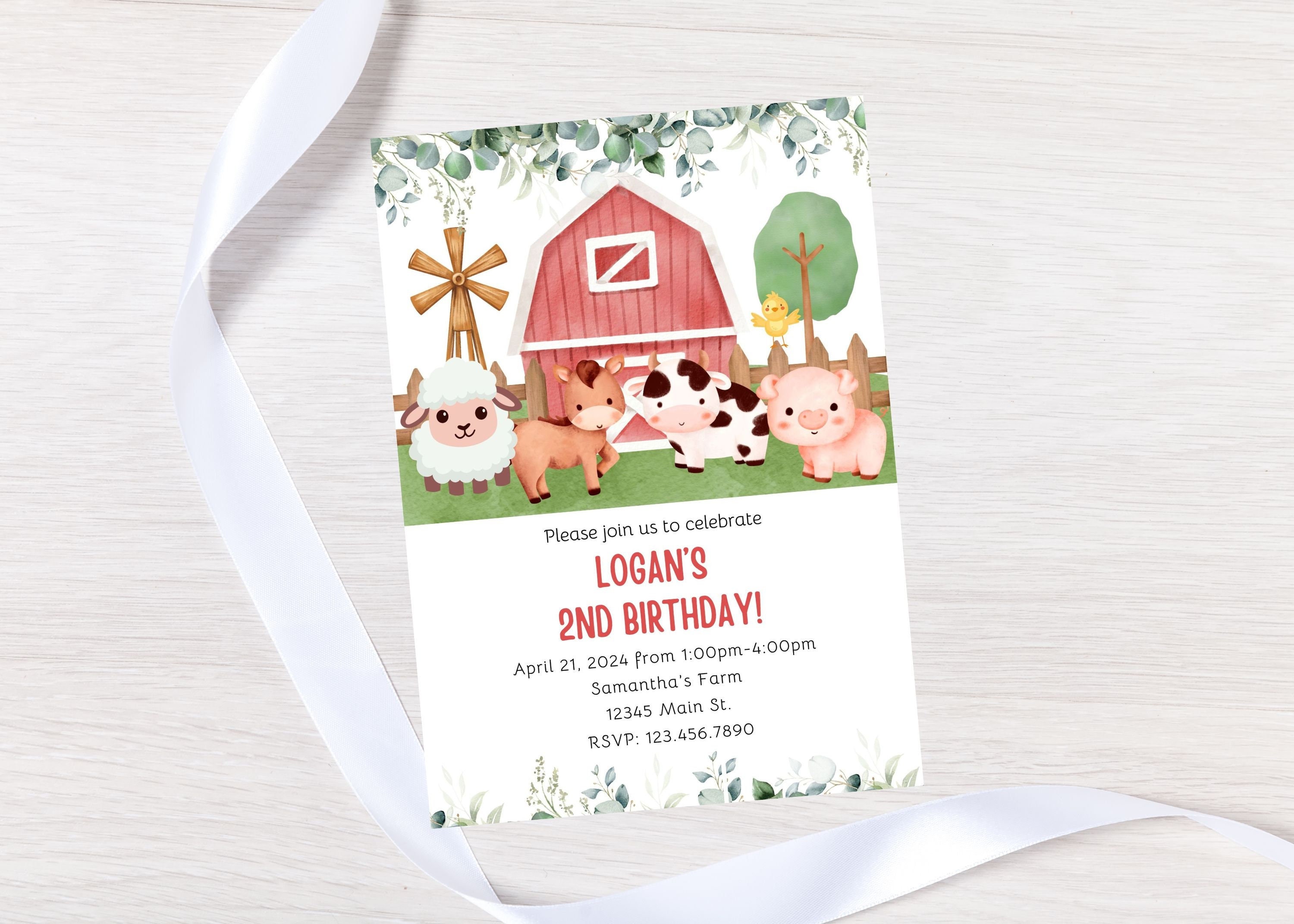 Farm Birthday Invitation-farm Birthday Party-barn Animal Invitation ...