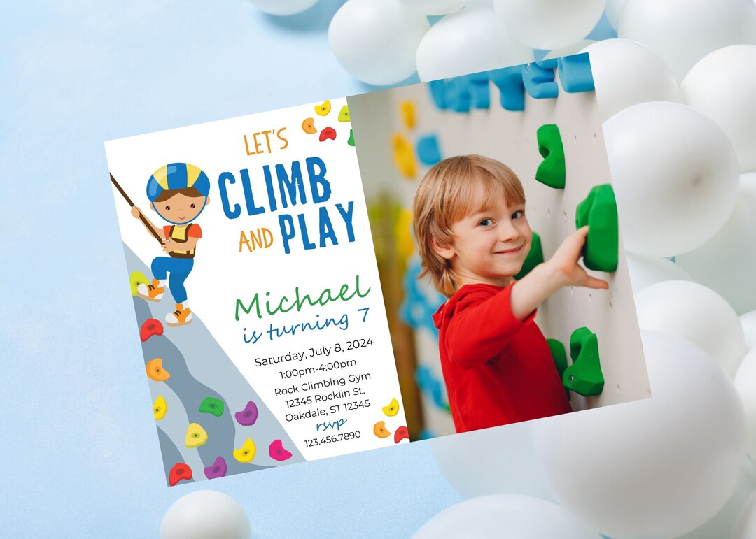 Editable Rock Climbing Birthday Photo Invitation Template-rock Climbing ...