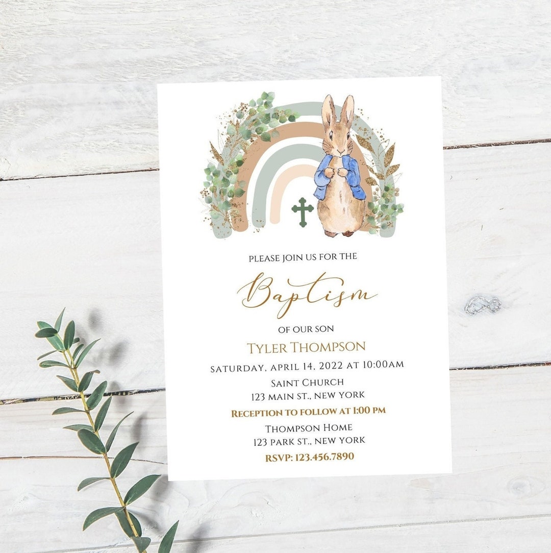 Rainbow Baptism Invitation-peter Rabbit Baptism Invite-rainbow Baptism ...