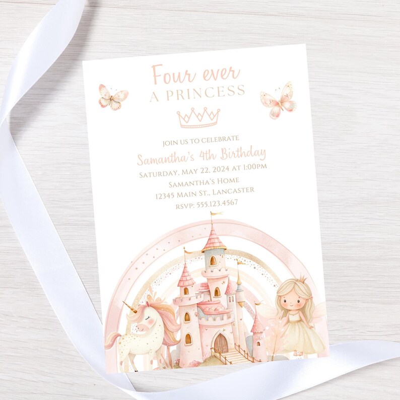 Princess Birthday Invitation Template-princess Rainbow Birthday Invite ...