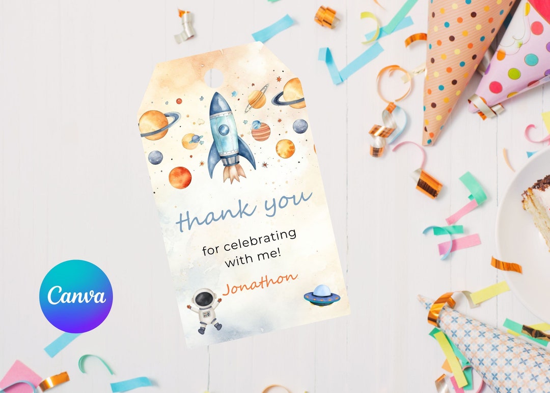 Editable Rocketship Thank You Tag-birthday Thank You Tags-space Favor ...