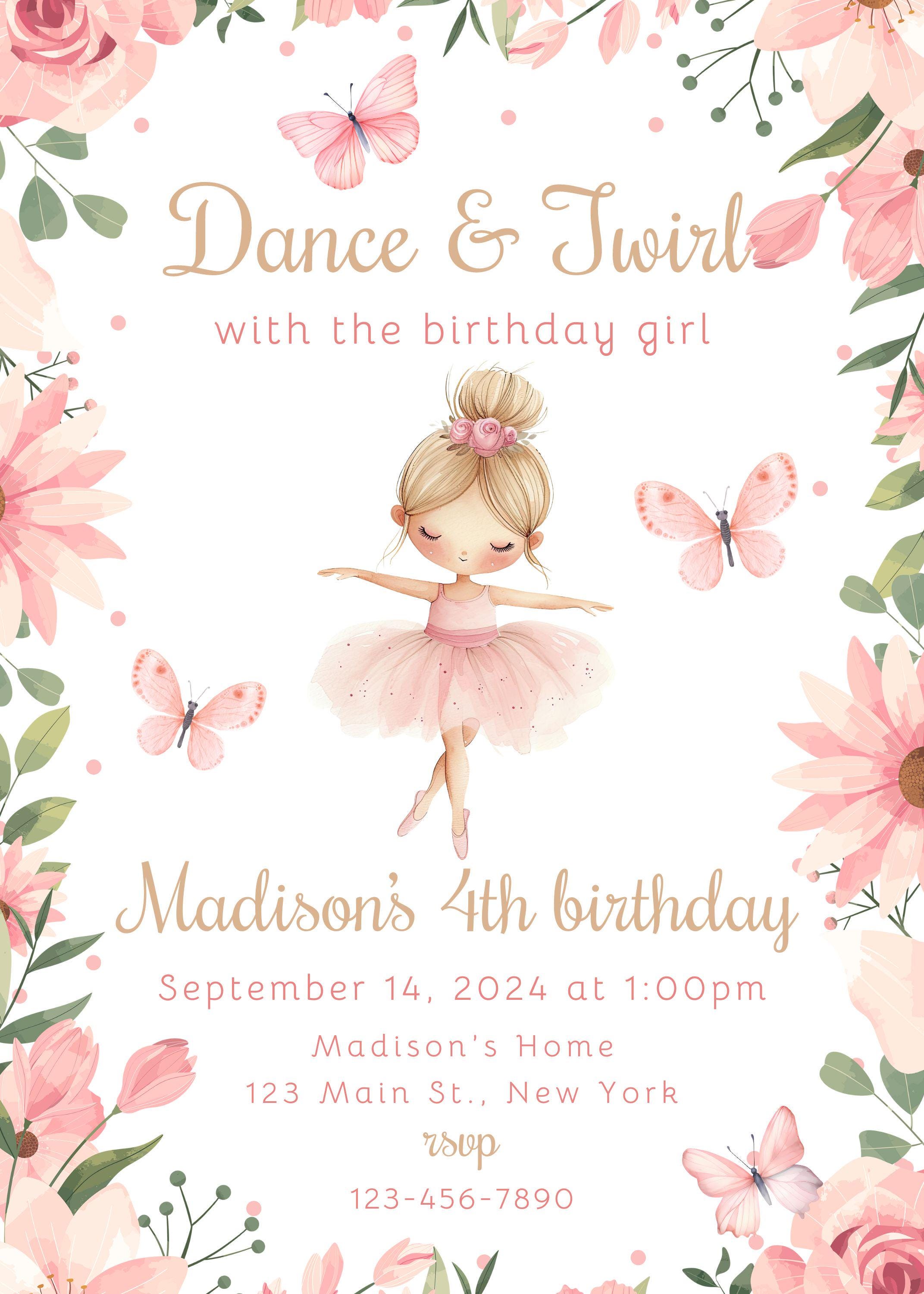 Editable Ballerina Birthday Invitation-ballerina Invite-dance ...