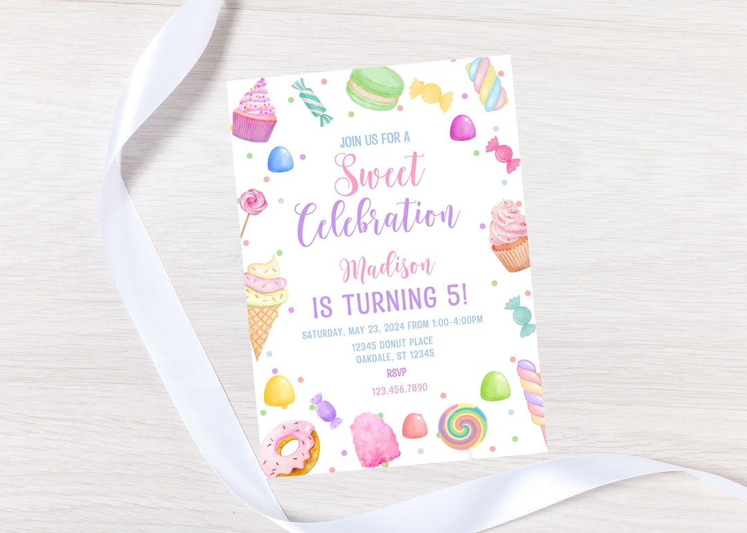 Candy Theme Birthday Invitation Template, Candyland Party Invite ...
