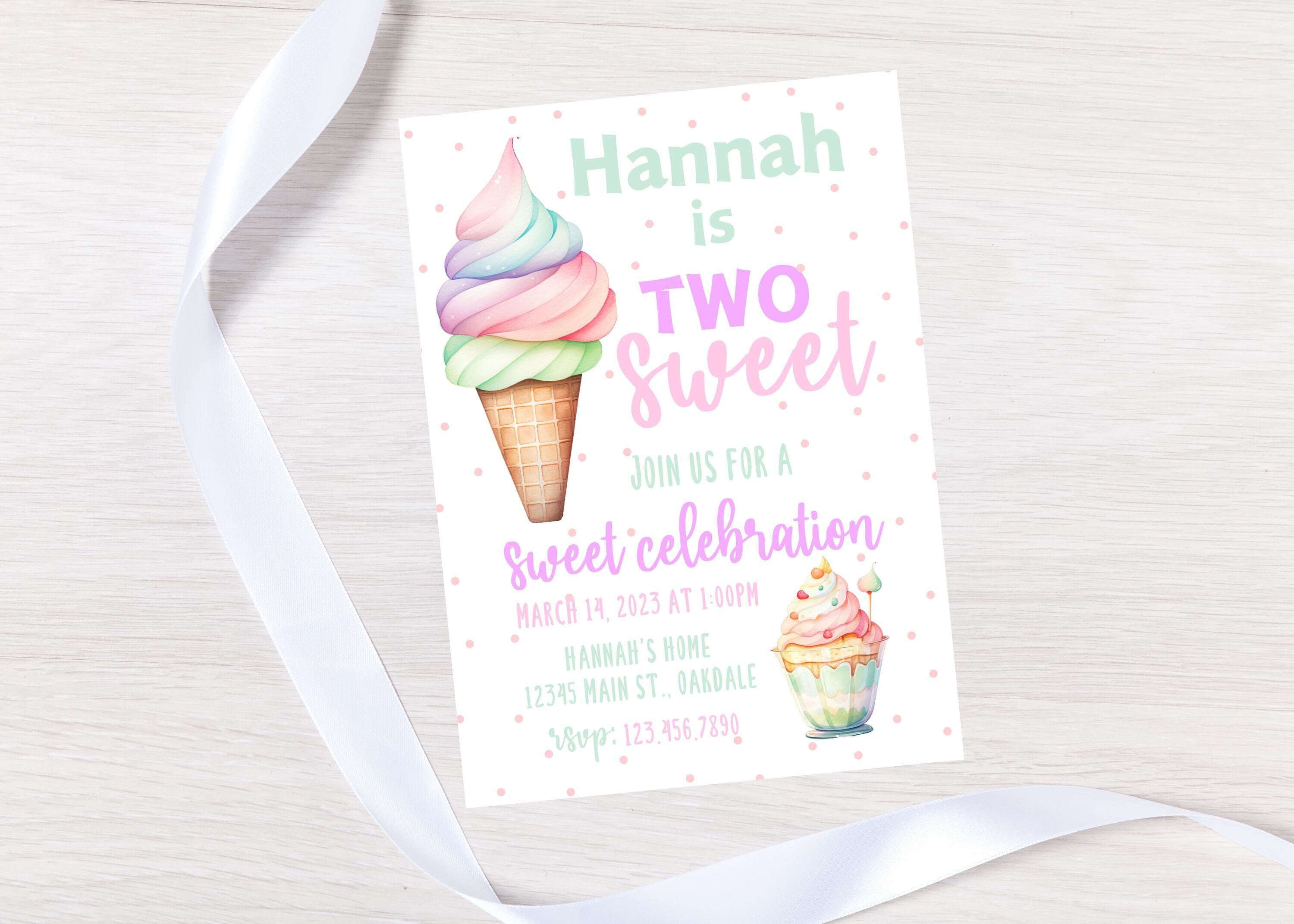 Editable Two Sweet Birthday Invitation Template-ice Cream Birthday ...