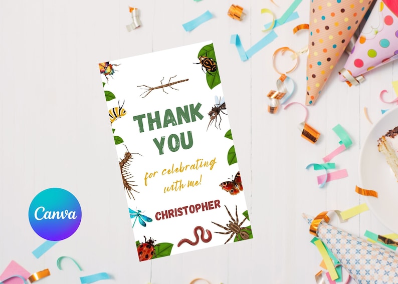Editable Bug Thank You Tag-birthday Favor Tags-insect Theme Tag-instant ...