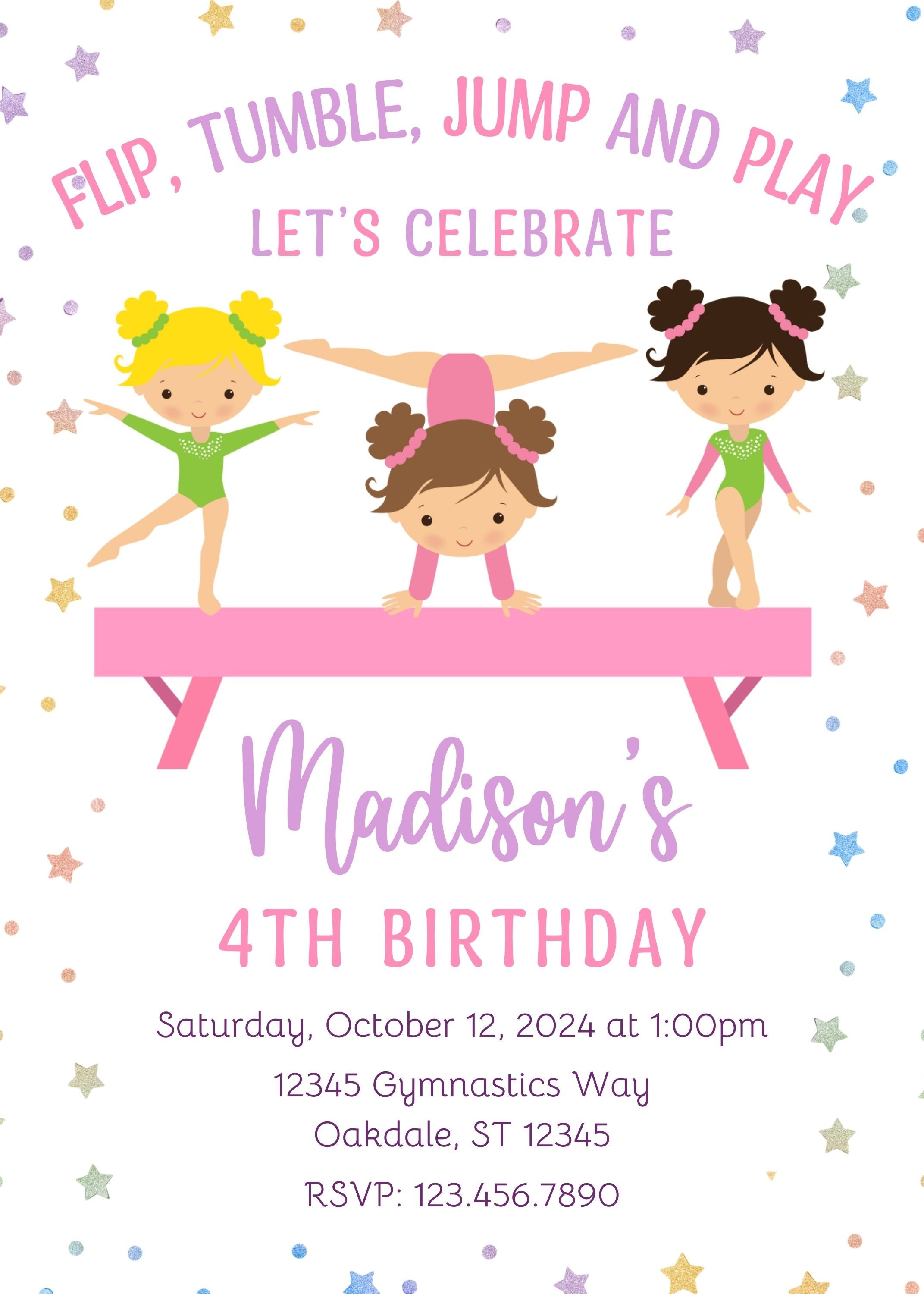 Editable Gymnastics Birthday Invitation Template-gymnastics Invite ...
