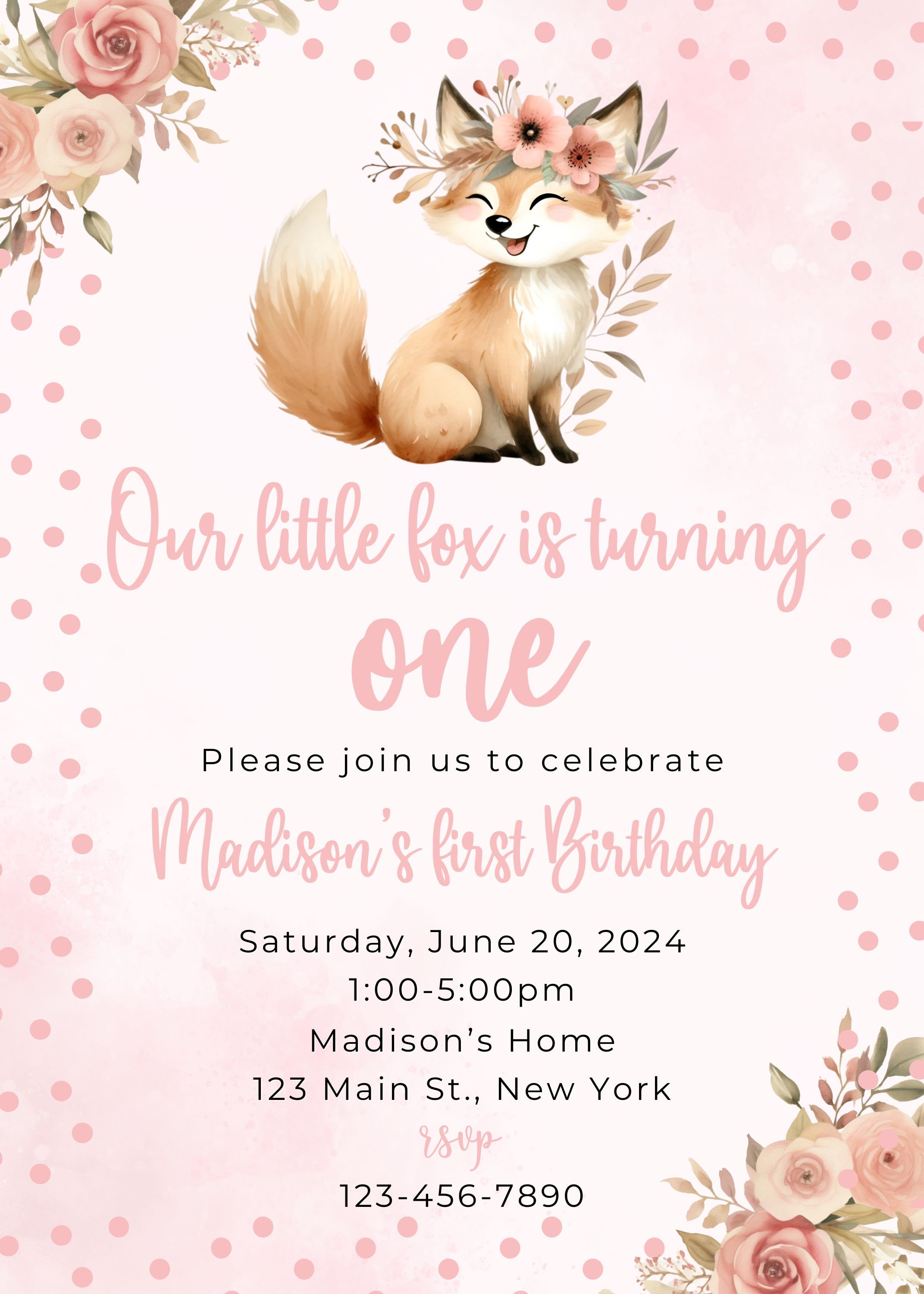 Editable Fox Birthday Invitation Template-our Little Fox Birthday ...