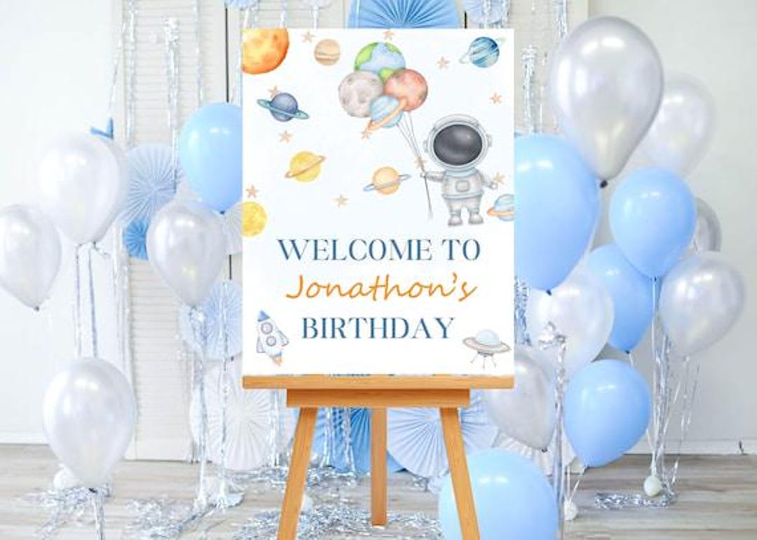 Welcome Sign | Editable Planet Space Birthday Poster - Astronaut Theme ...