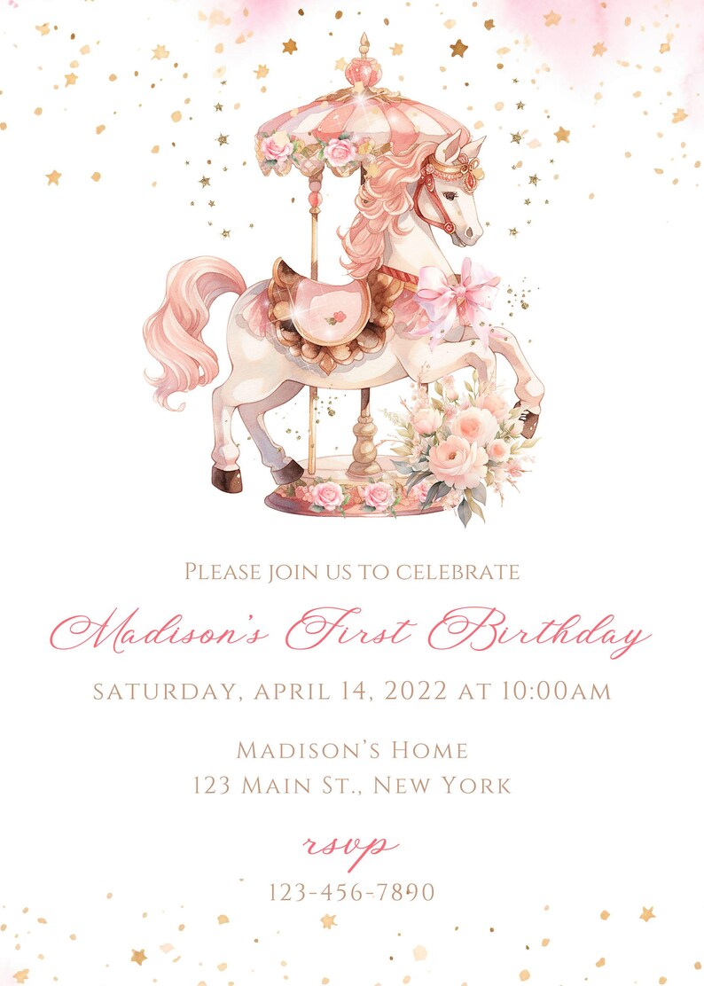 Editable Carousel Birthday Invitation-carousel Party-horse Birthday ...
