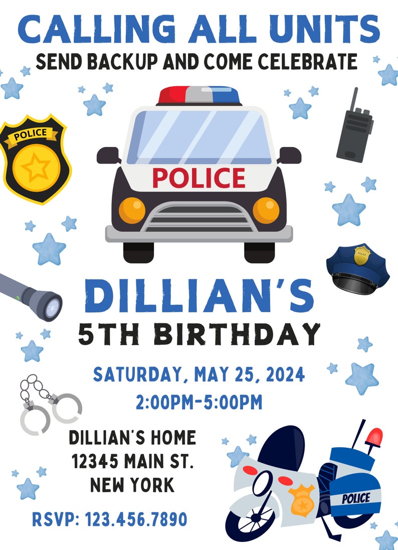 Editable Police Birthday Invitation-police Car Invite-cop Car Party ...