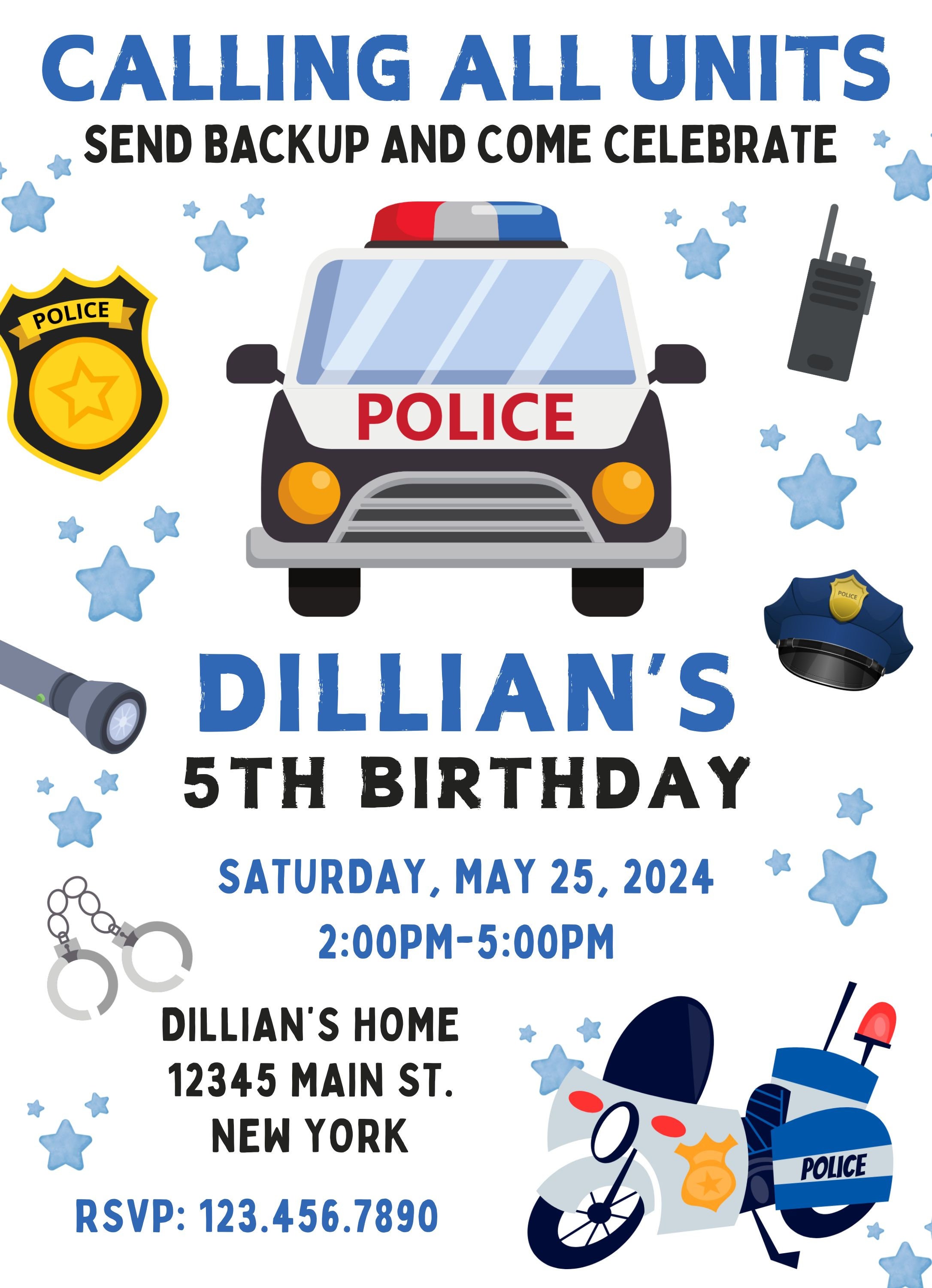 Editable Police Birthday Invitation-police Car Invite-cop Car Party ...