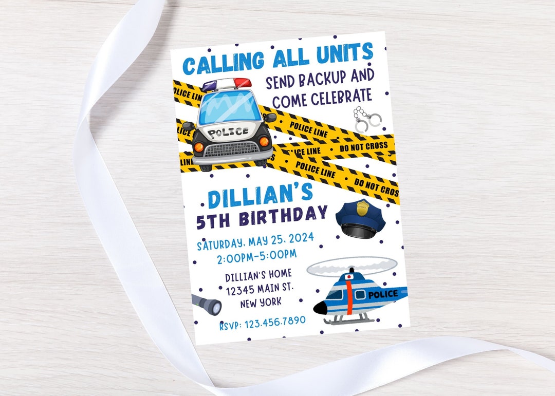 Editable Police Birthday Invitation-police Car Invite-cop Car Theme ...