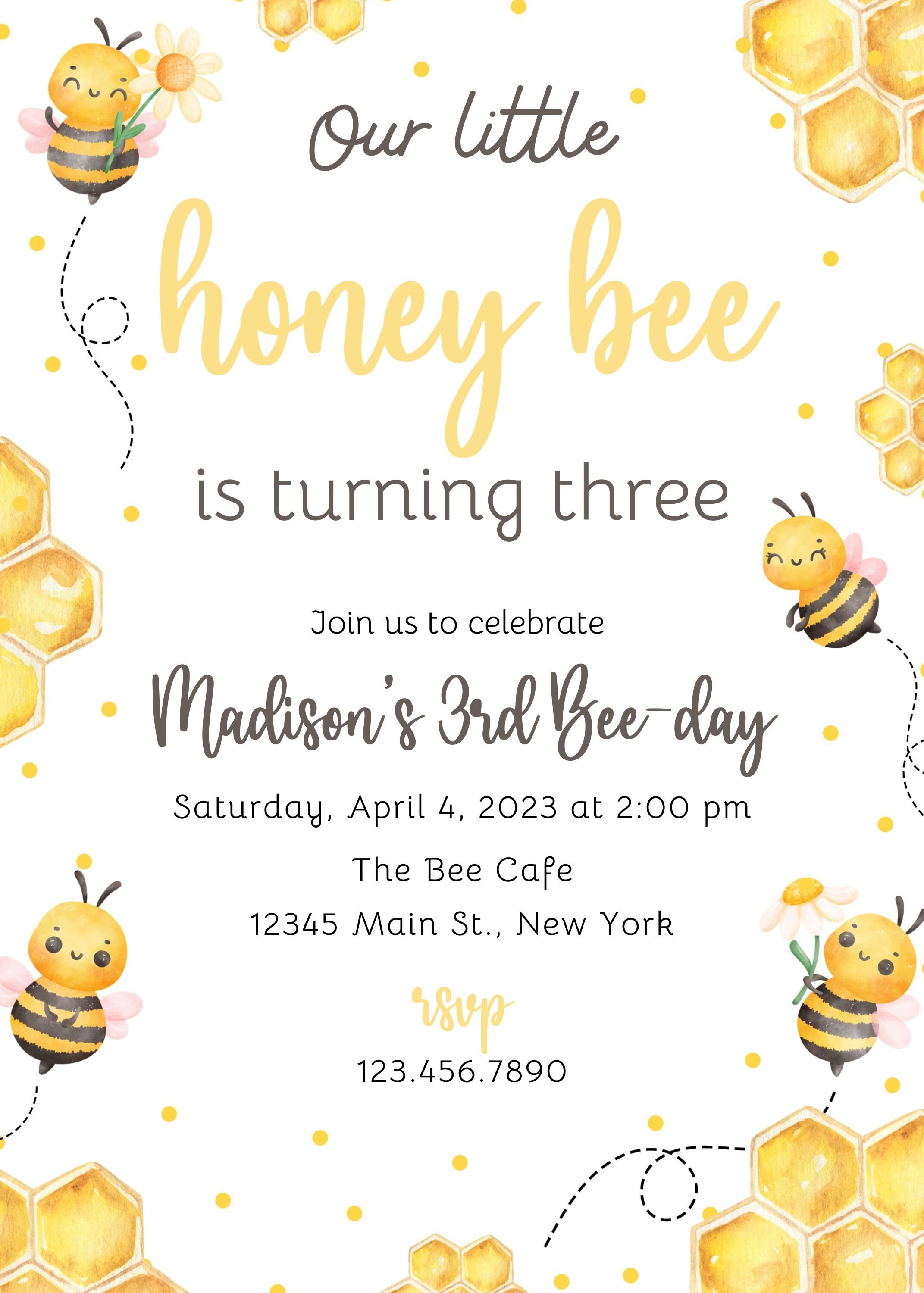Editable Bee Birthday Invitation-honeybee Invite-bee Theme Party ...