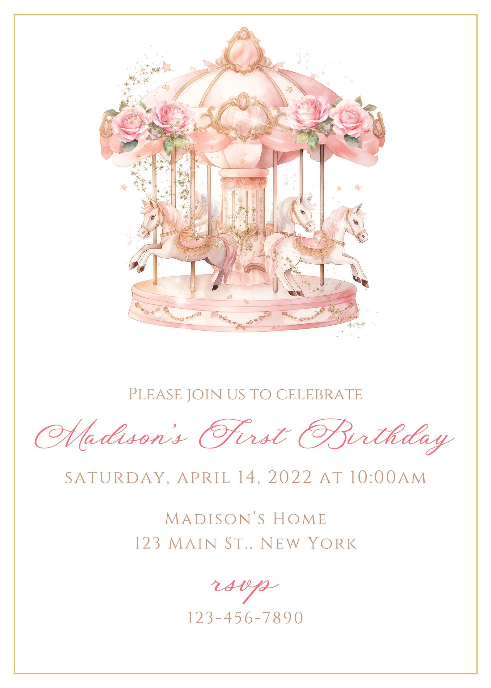 Editable Carousel Birthday Invitation-pink Carousel Party Invite-horse ...