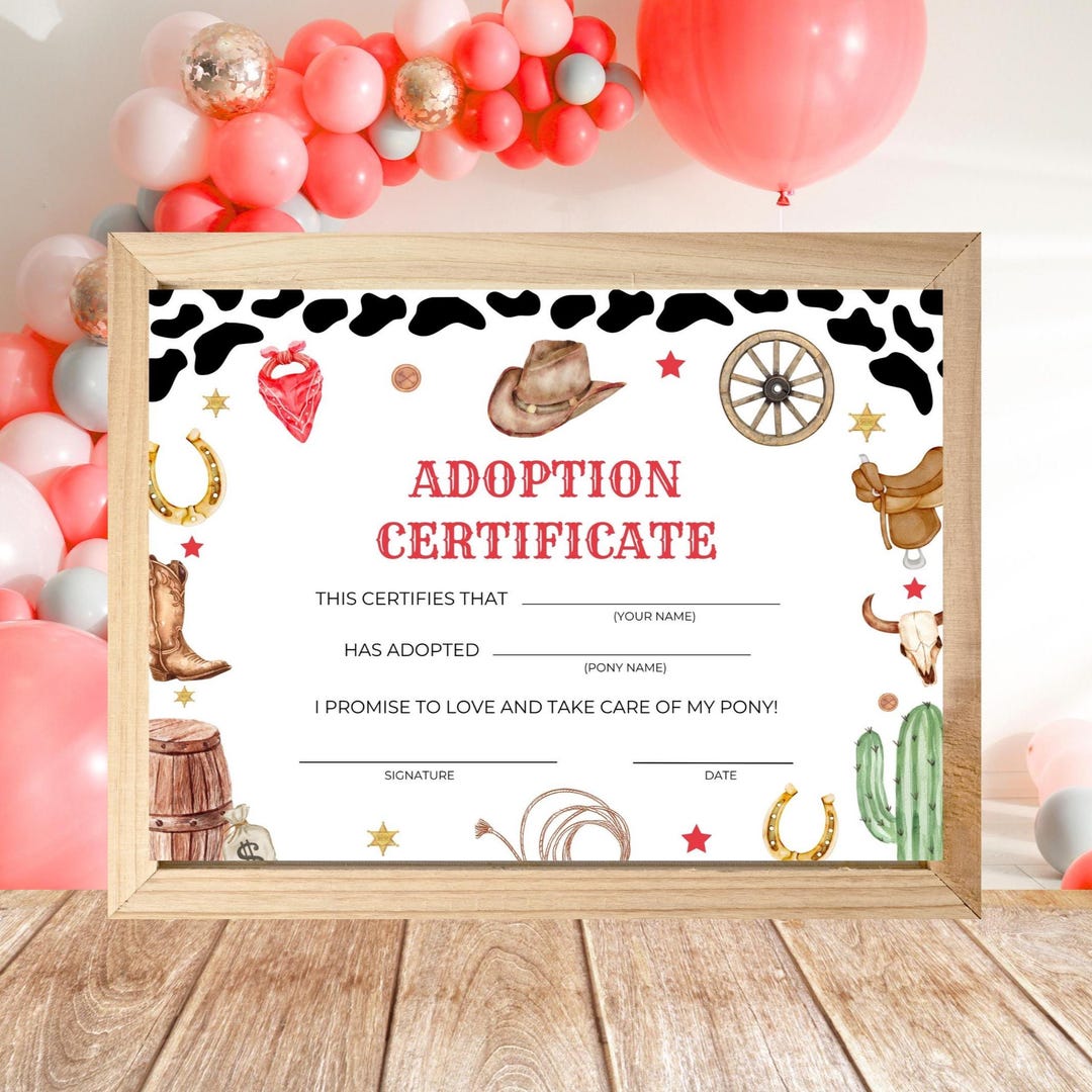 Editable Red Rodeo Pony Adoption Certificate-rodeo Party-cowboy Party ...