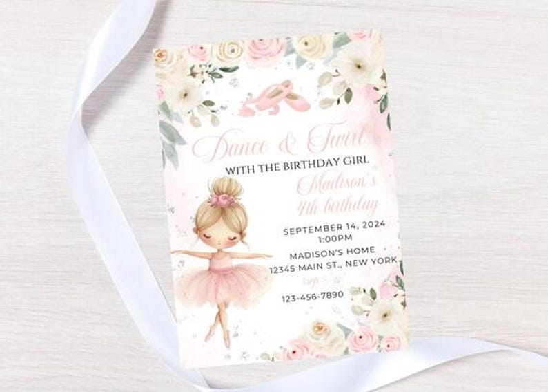 Birthday Invitation | Ballerina Party Invite for Girls | Customizable ...