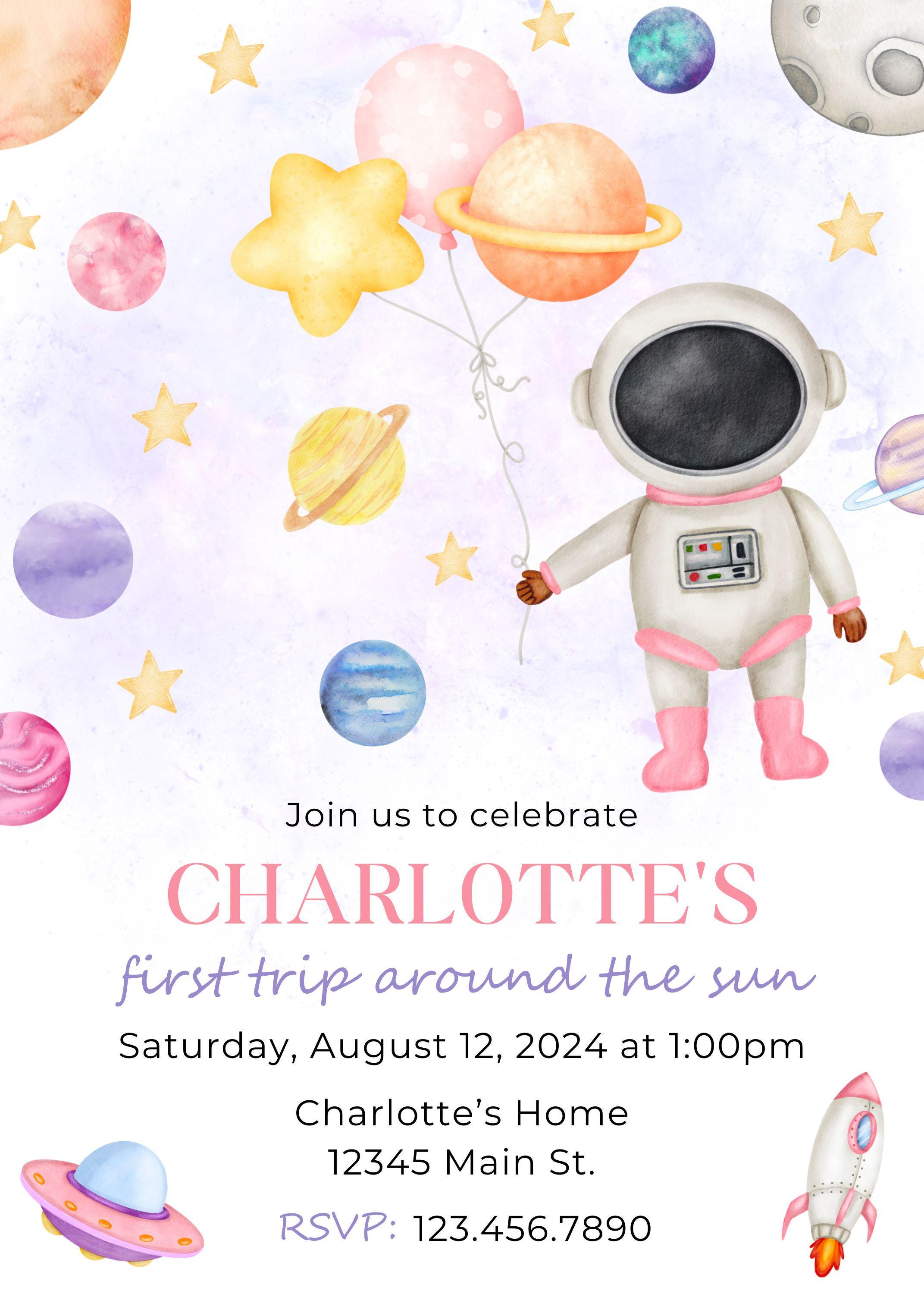 Editable Planet Birthday Invitation Astronaut Theme Invite Girl Space