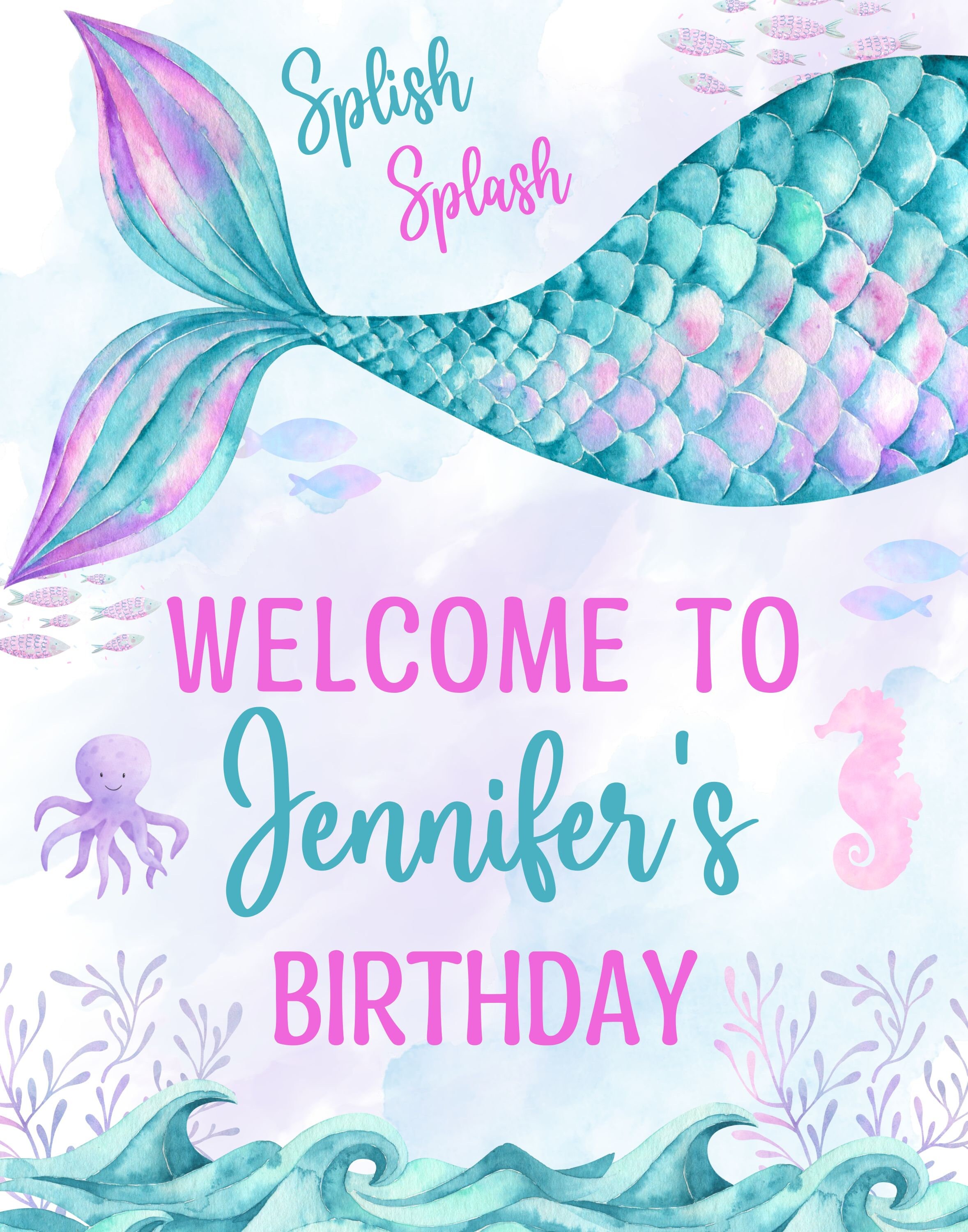 Editable Mermaid Birthday Welcome Sign-mermaid Party Sign-instant ...