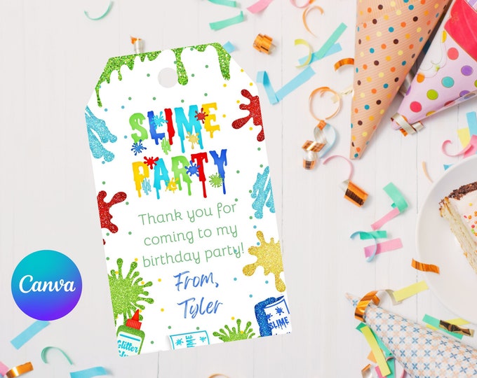Slime Birthday Favor Tags Template, Slime Party Favor Tags Printable ...