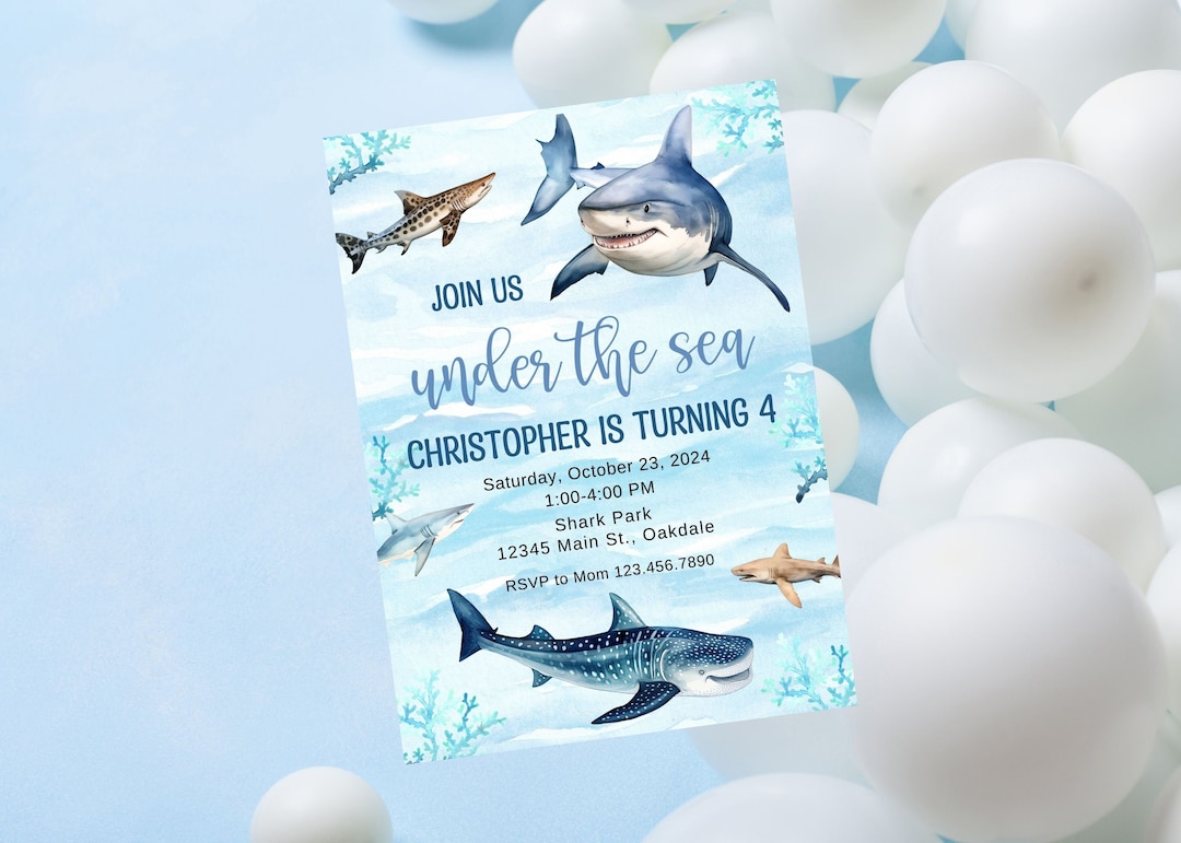 Editable Shark Birthday Invitation Template-under the Sea Invite-shark ...