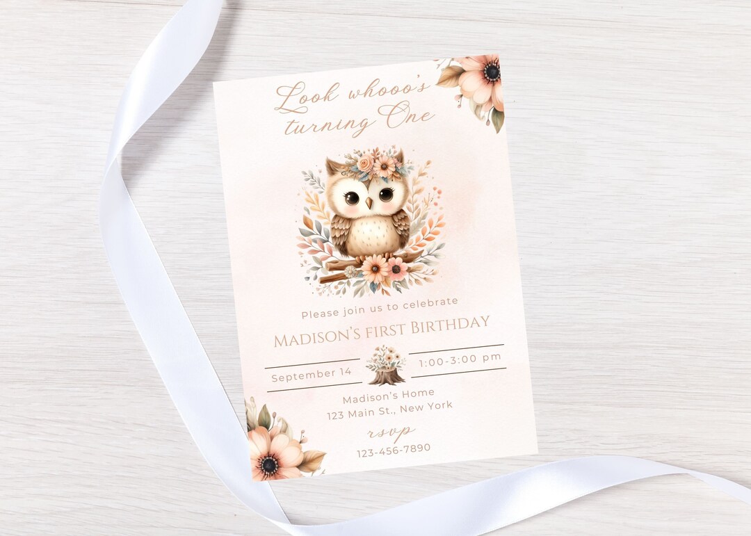 Editable Owl Birthday Invitation Template-owl Birthday Invite Digital ...