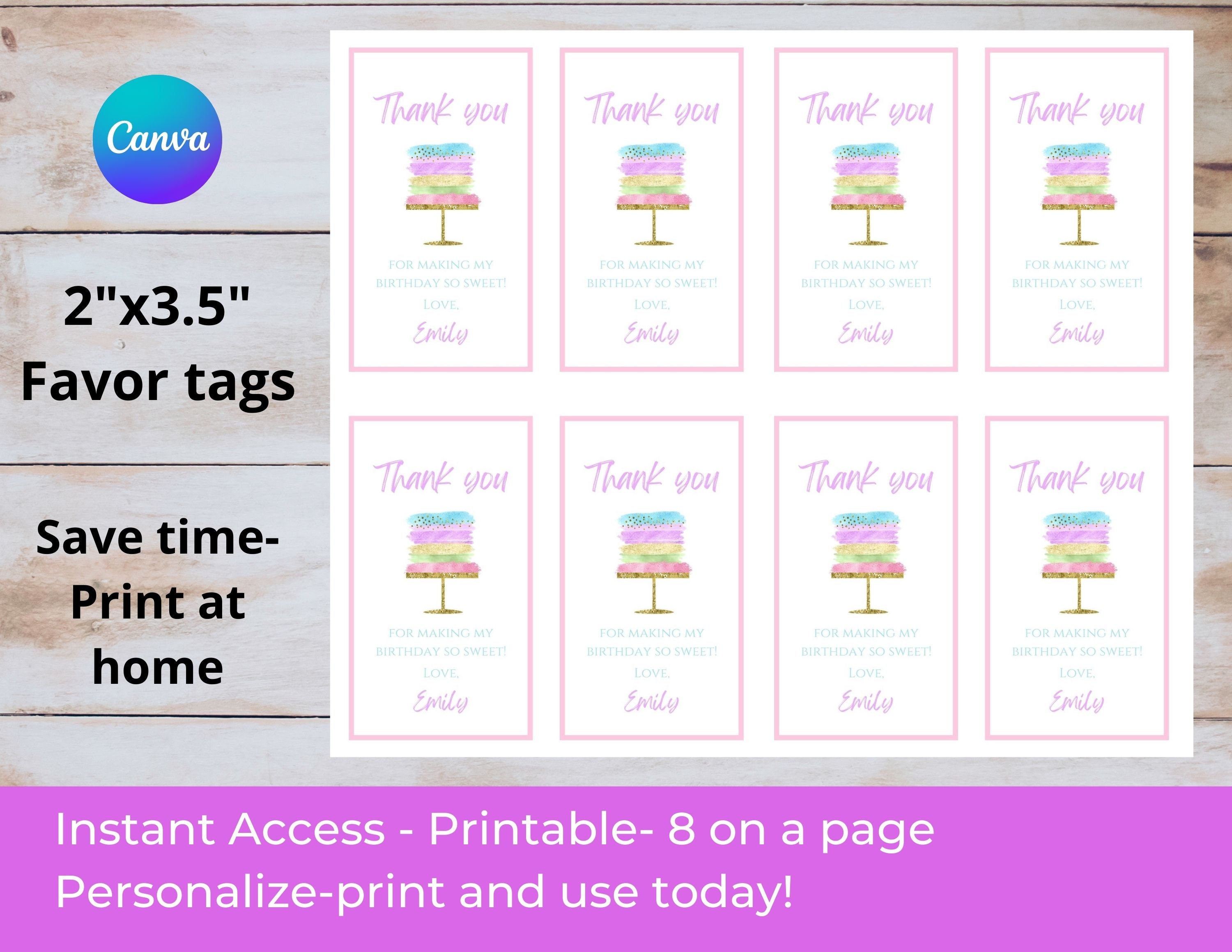 Cake Birthday Favor Tags-cake Gift Tag - Etsy