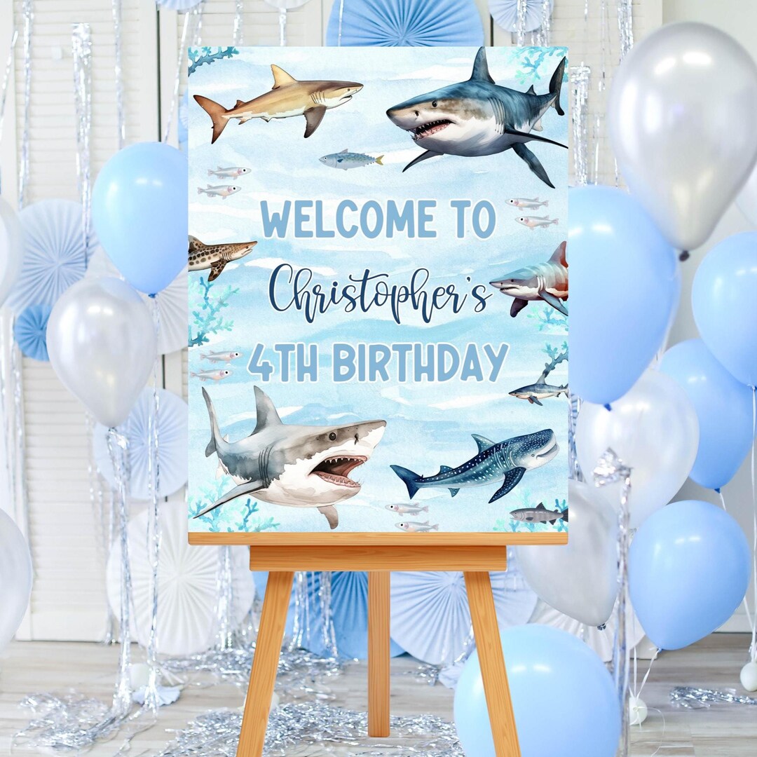 Editable Shark Birthday Welcome Sign-shark Welcome Sign-instant ...