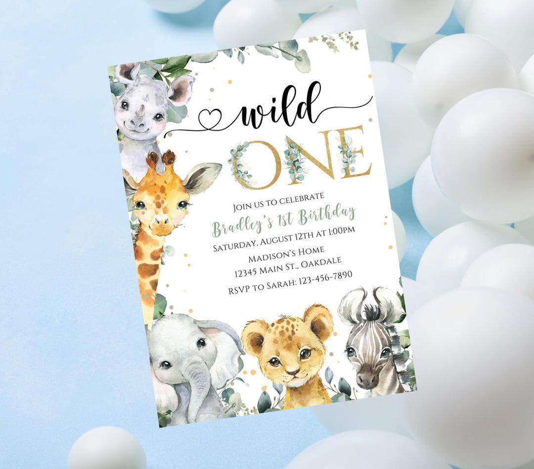Safari Animal Birthday Invitation Template-jungle Animals Party Invite ...