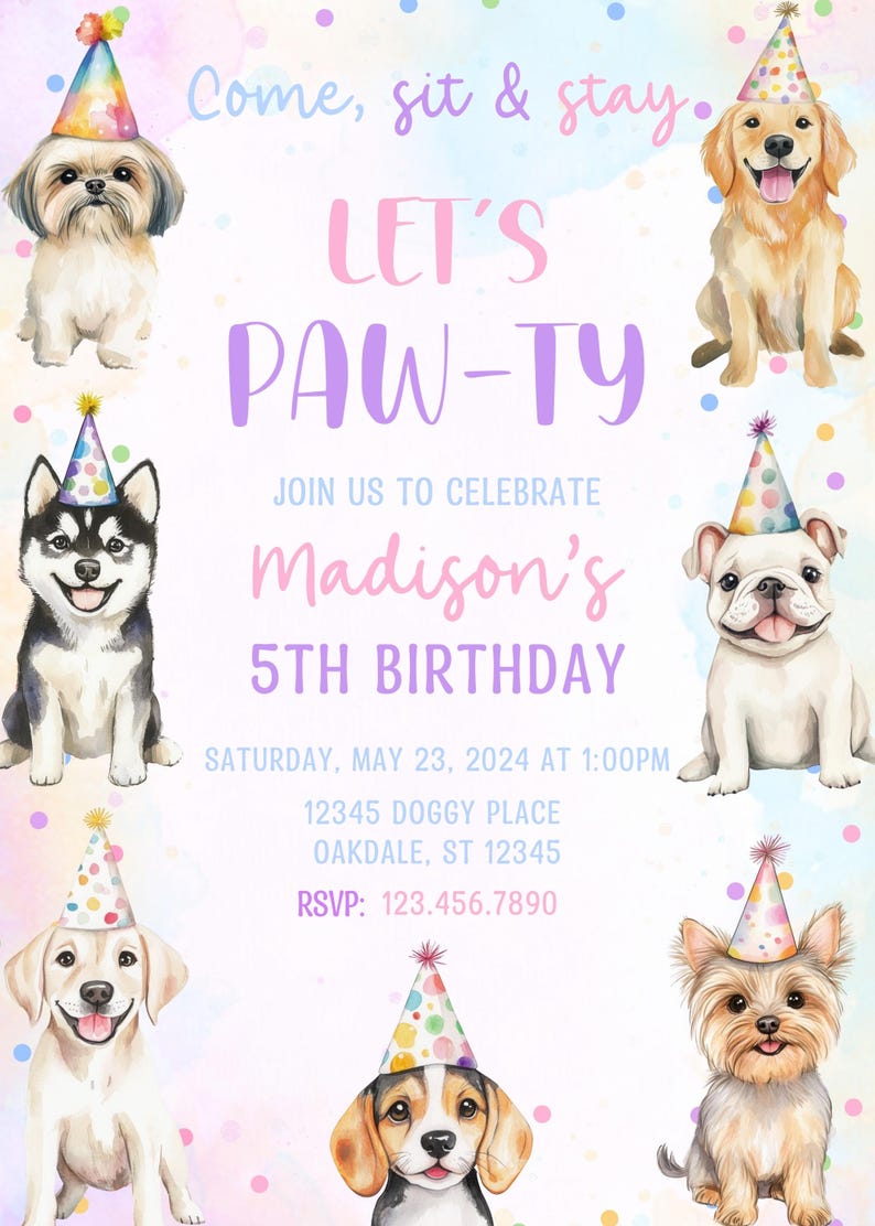Editable Dog Birthday Invite-doggy Birthday Invitation-dog Party ...