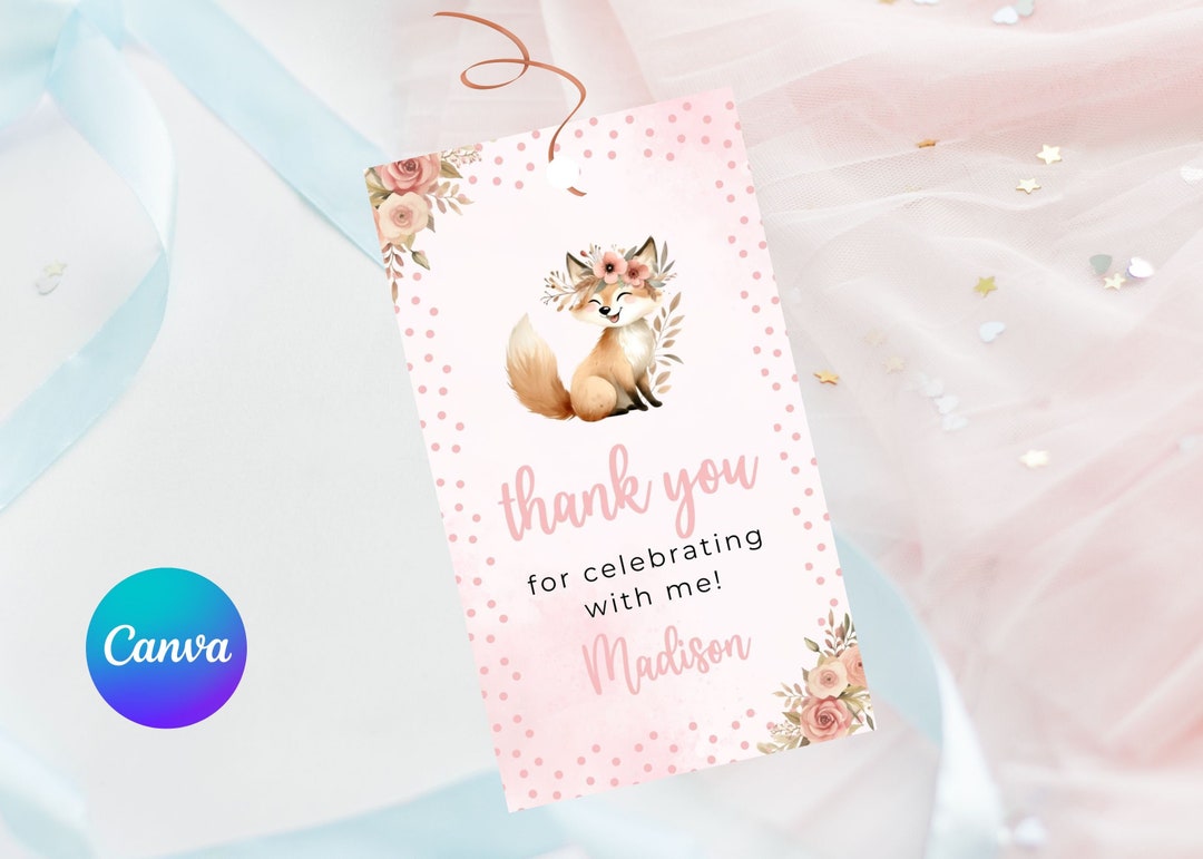 Editable Fox Favor Tag Template-fox Thank You Tag Template-fox Gift Tag ...