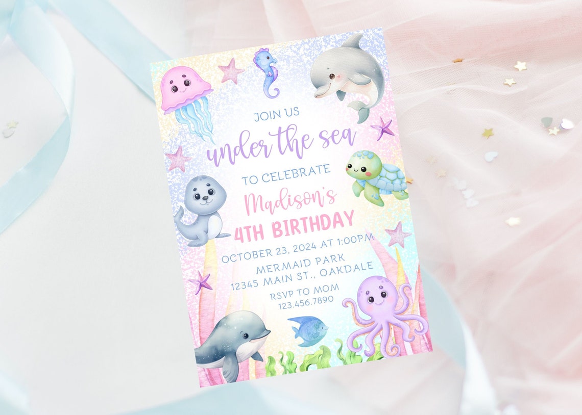 Editable Under the Sea Birthday Invitation Template-mermaid Invitation ...