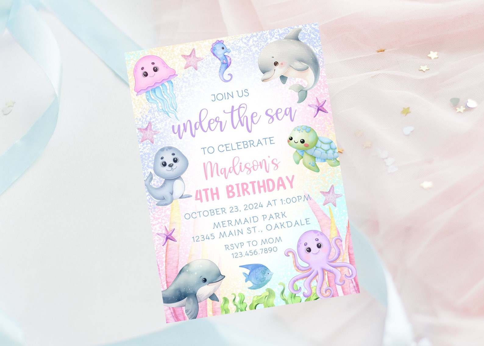 Editable Under the Sea Birthday Invitation Template-mermaid Invitation ...