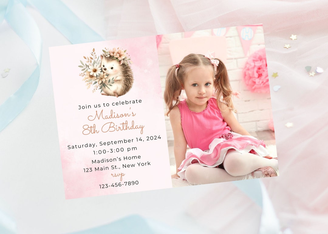 Editable Hedgehog Birthday Photo Invitation-hedgehog Party Invite ...