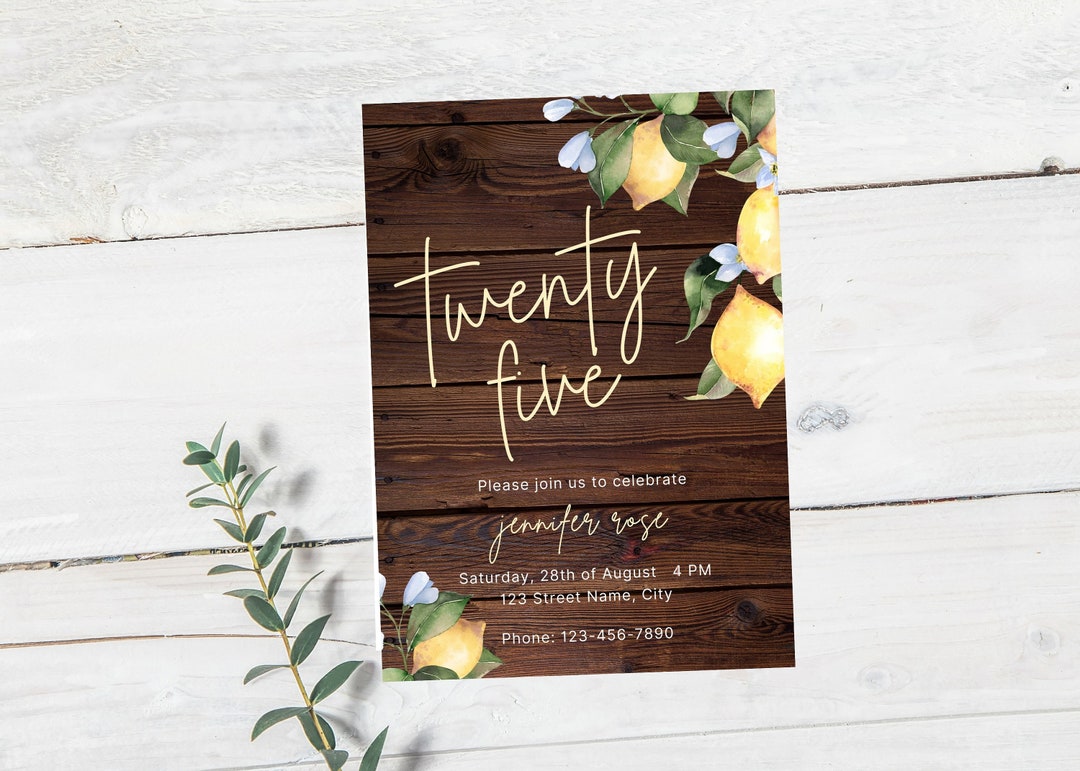 Editable Lemon Birthday Invitation-rustic Lemon Invite-25th Birthday ...