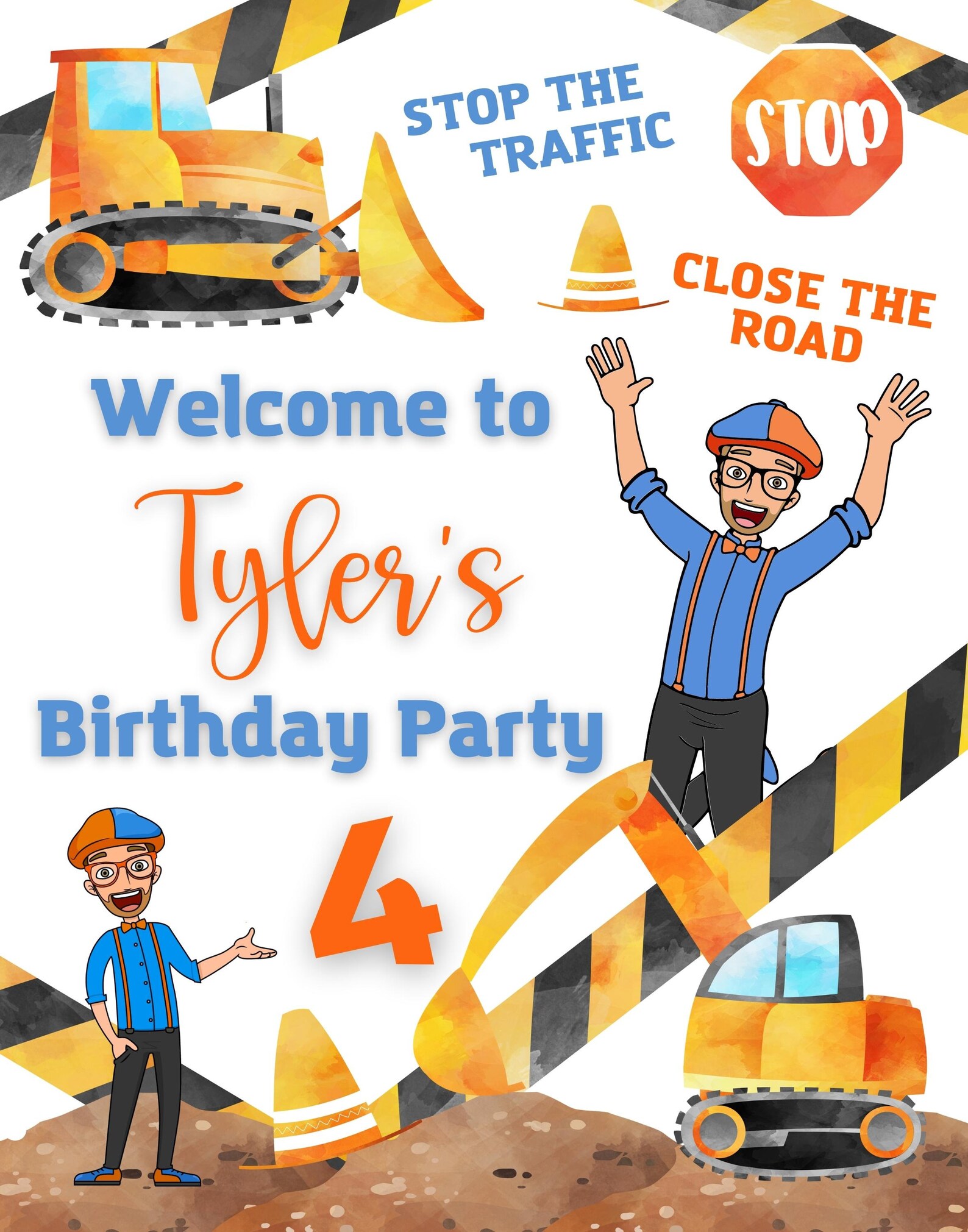 Blippi Welcome Sign Printable-blippi Birthday Sign-birthday - Etsy